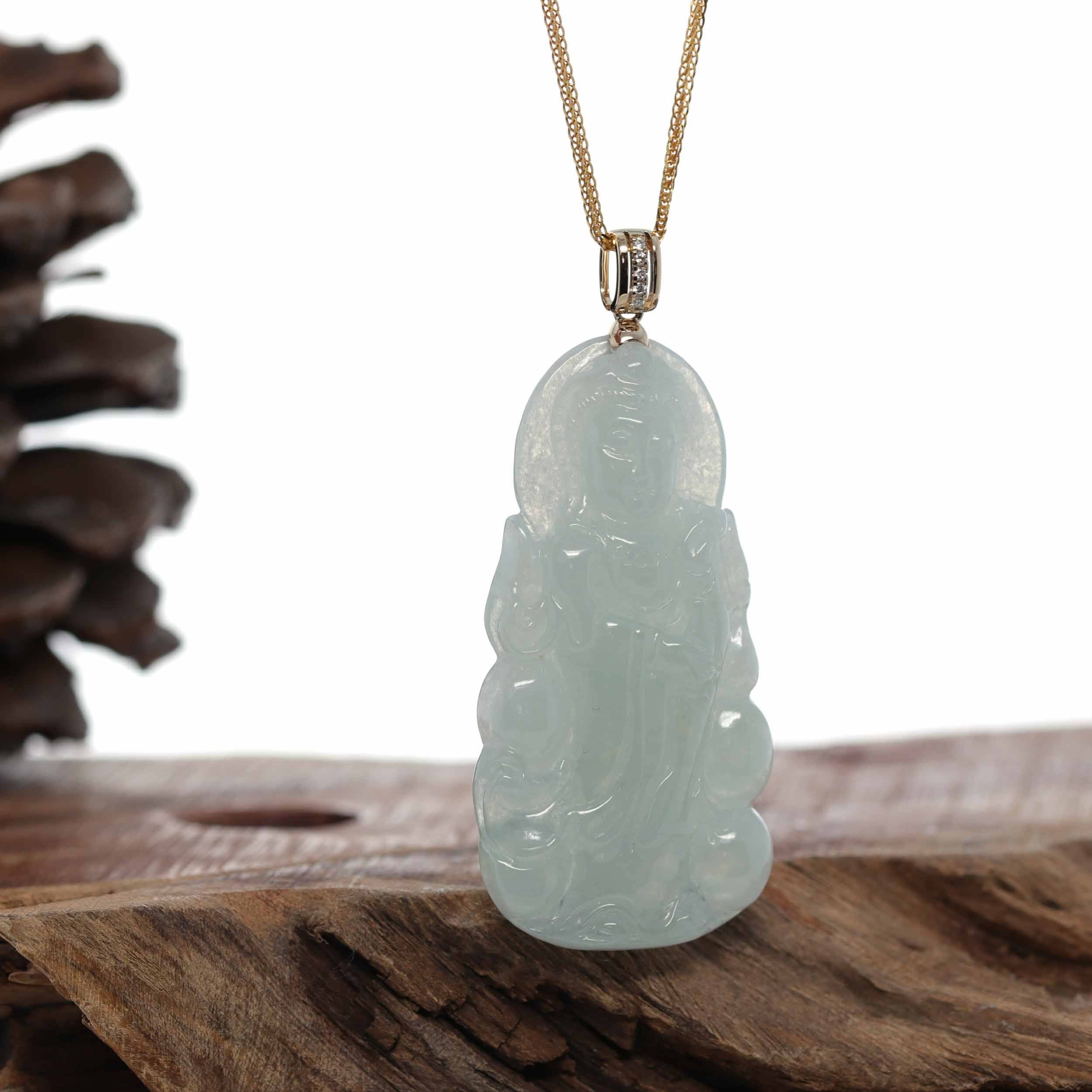 Genuine Burmese Ice Jadeite Jade Guanyin Necklace With Good Luck Design – BKLA