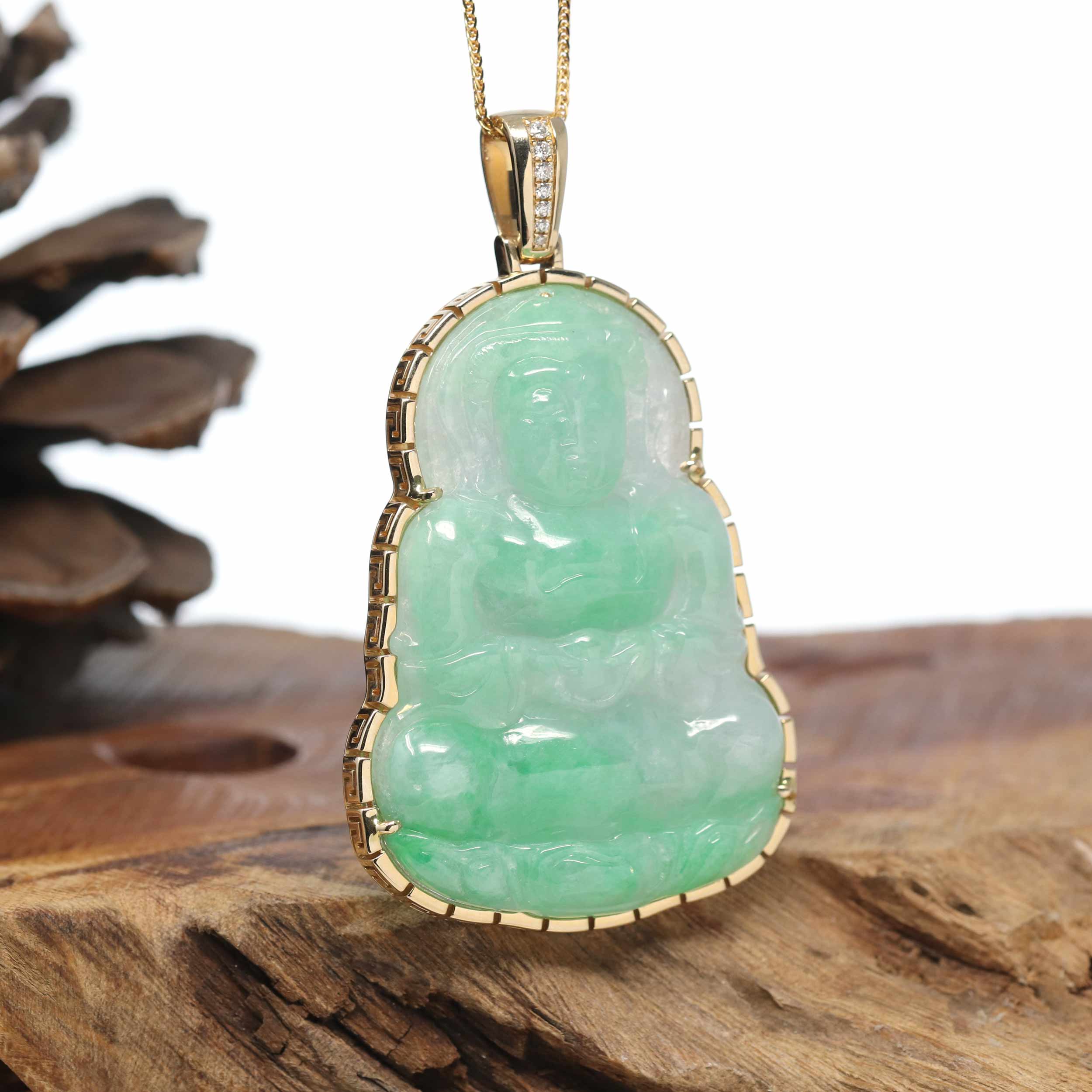 "Goddess of Compassion" 14k Yellow Gold Genuine Burmese Jadeite Jade G ...