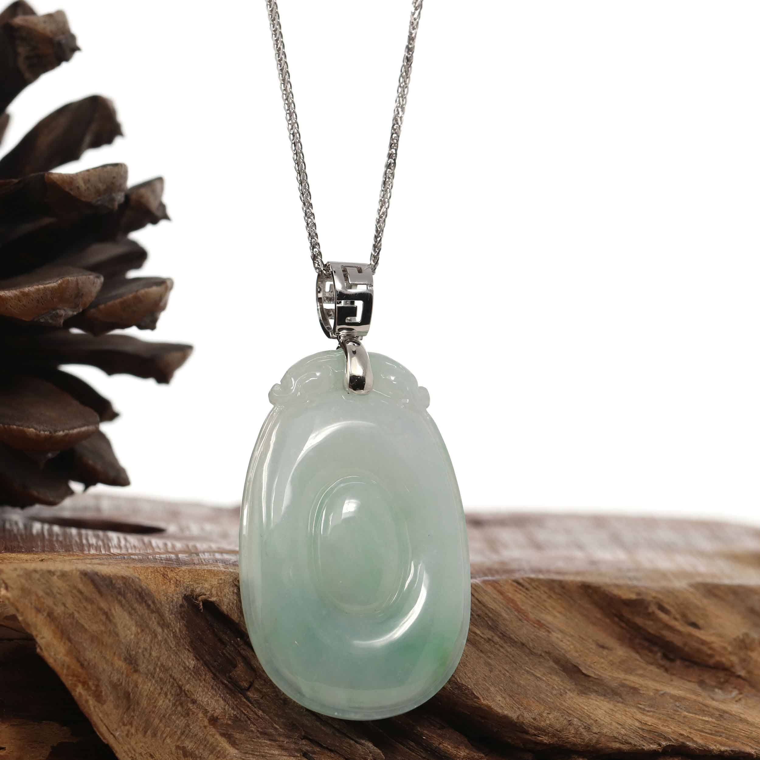 Natural Light Green Jadeite Jade Fu Bei Pendant Necklace With Sterling ...