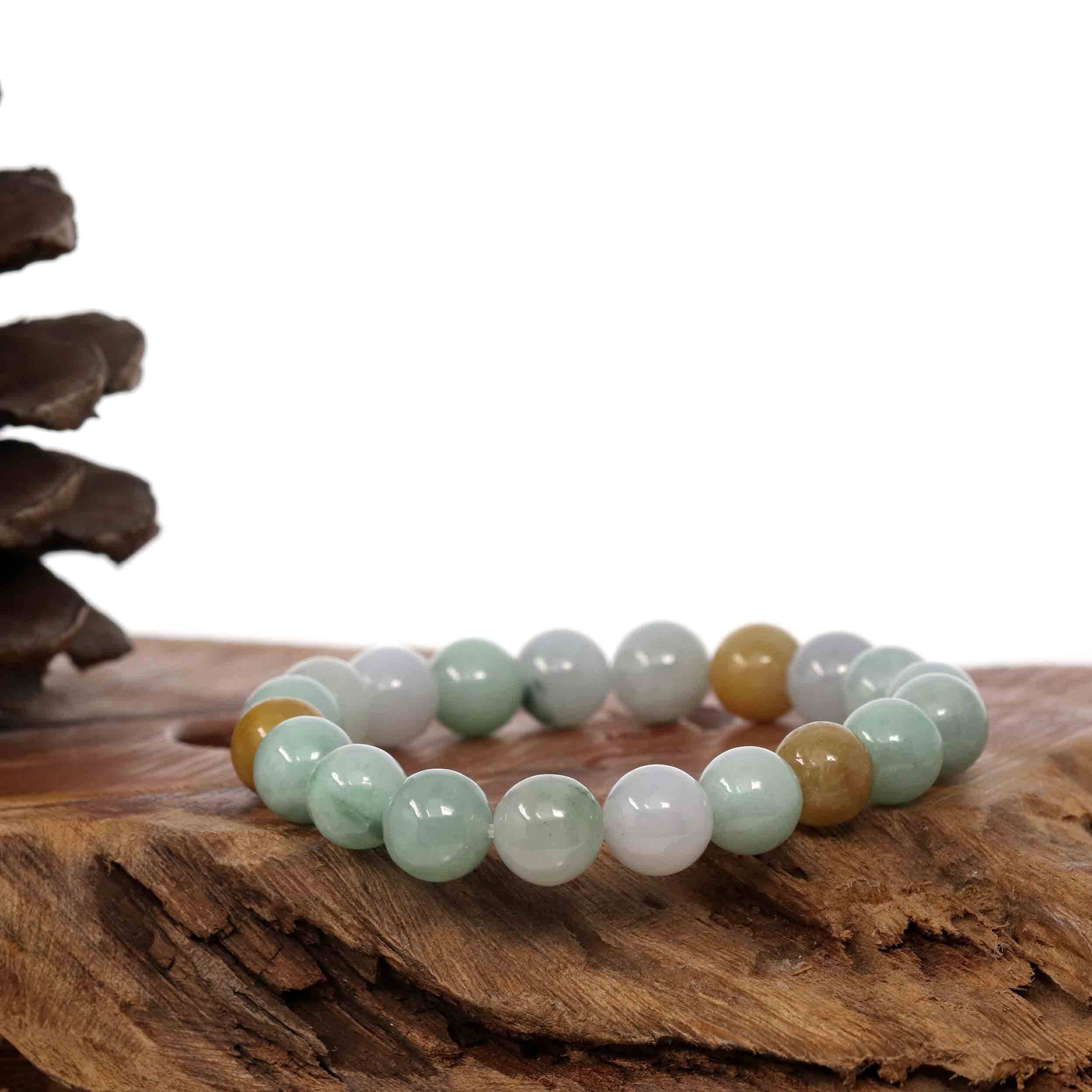 Genuine Jadeite Jade Round Multiple Colors Beads Bracelet (10mm) – BKLA