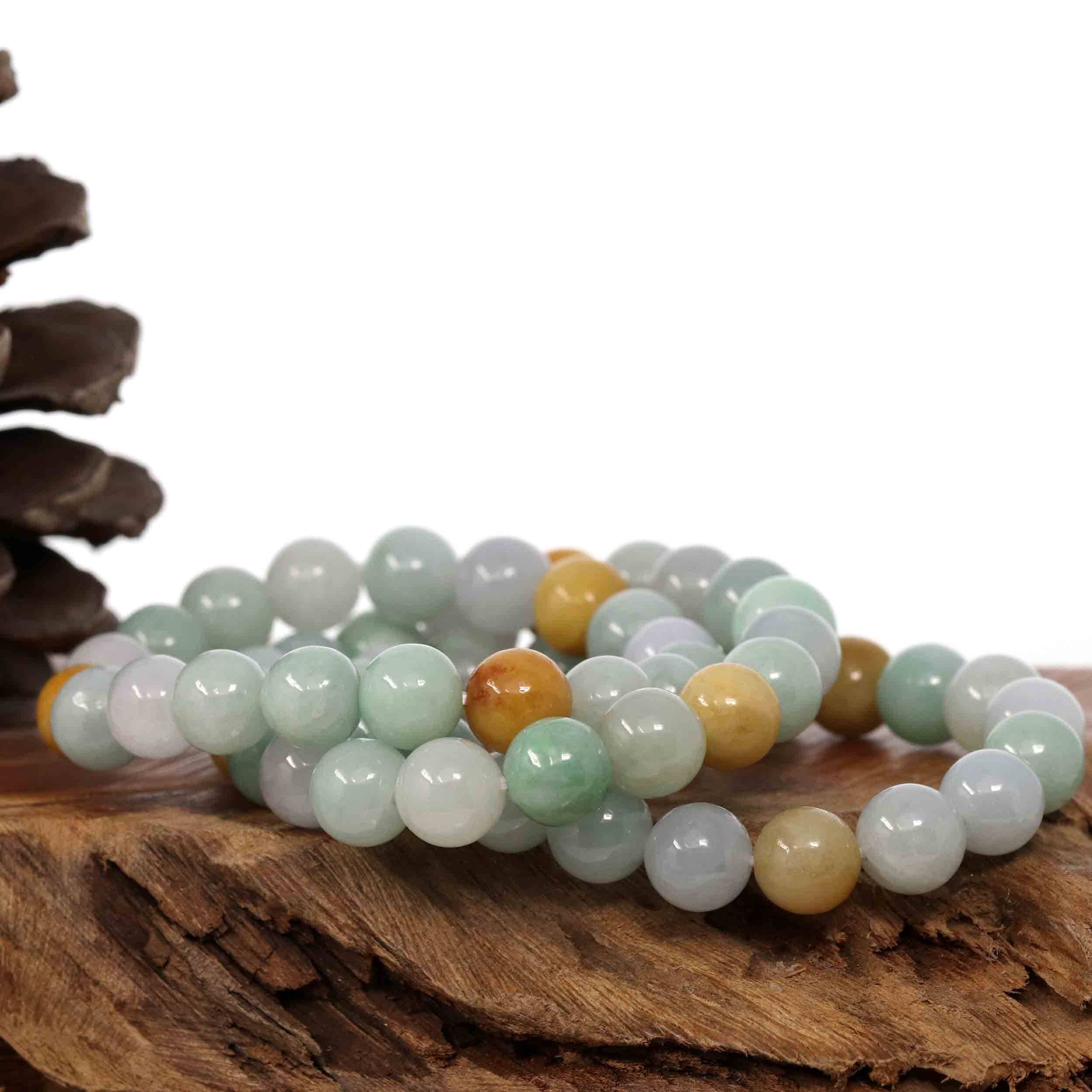 Genuine Jadeite Jade Round Multiple Colors Beads Bracelet (10mm) – BKLA