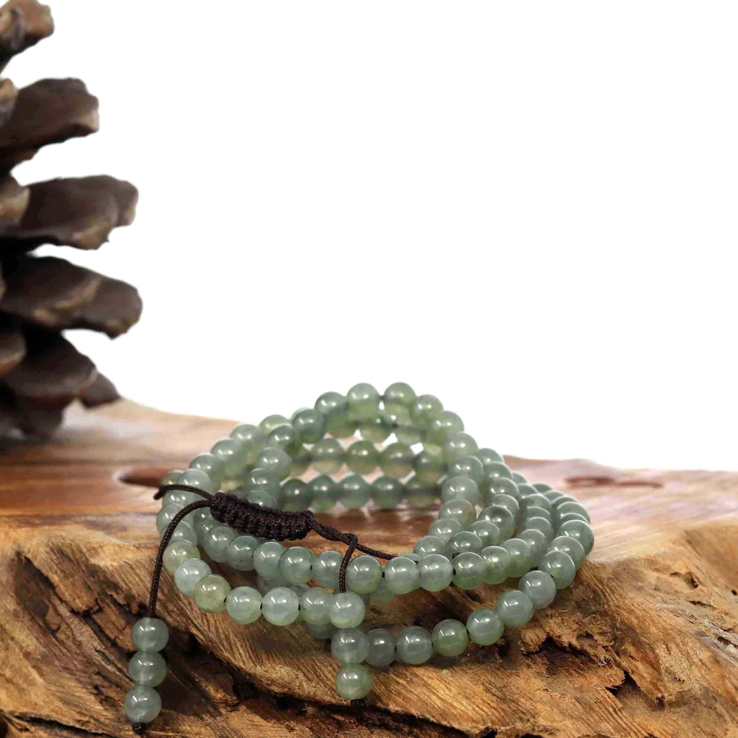 Natural Ice Jadeite Jade 108 Round Beads Buddha Rosary ( 5 mm ) | Neck ...