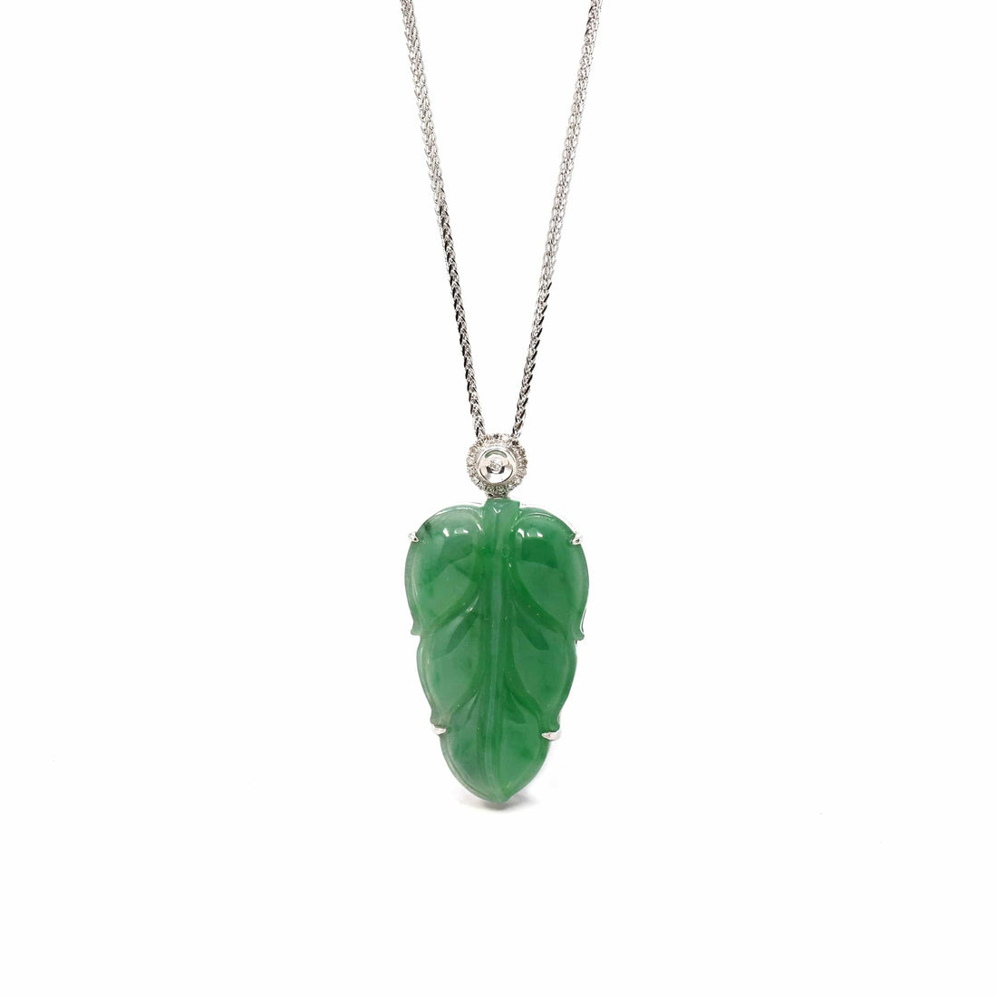 Genuine Ice Jadeite Jade Jin Zhi Yu Ye (Leaf) Necklace With 18k Gold ...