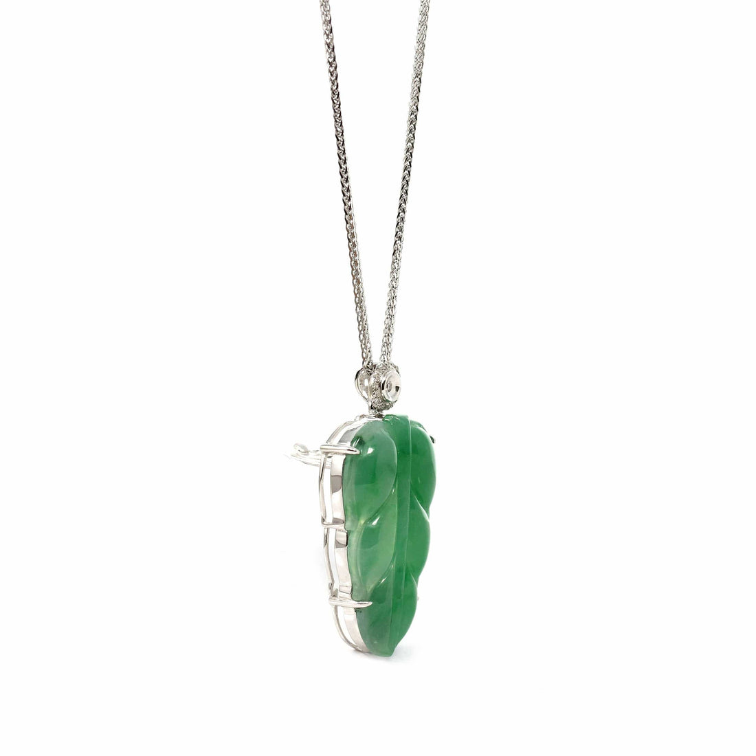 Genuine Ice Jadeite Jade Jin Zhi Yu Ye (Leaf) Necklace With 18k Gold ...