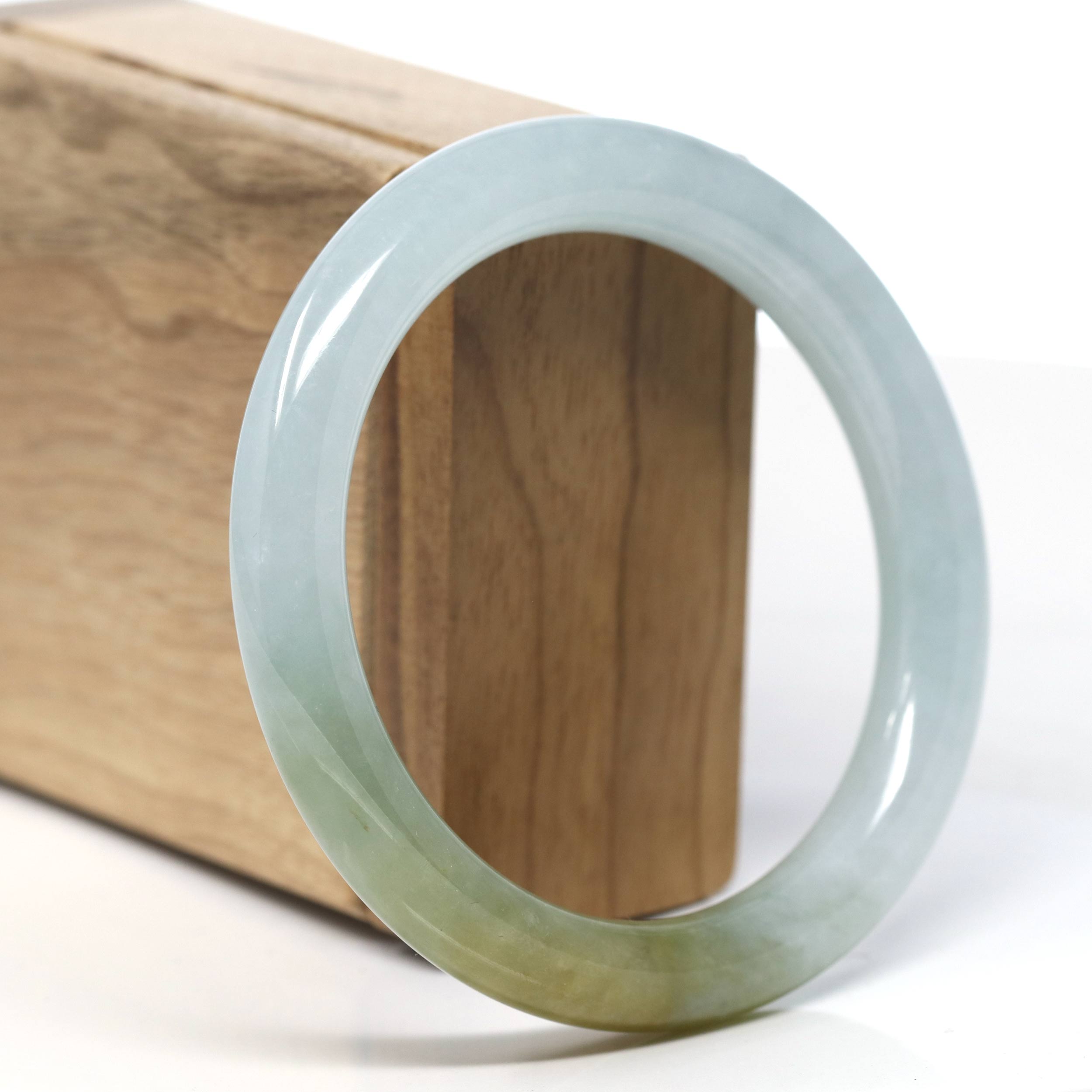 Natural Burmese Icy Green-ish Yellow Jadeite Jade Traditional Bangle B ...