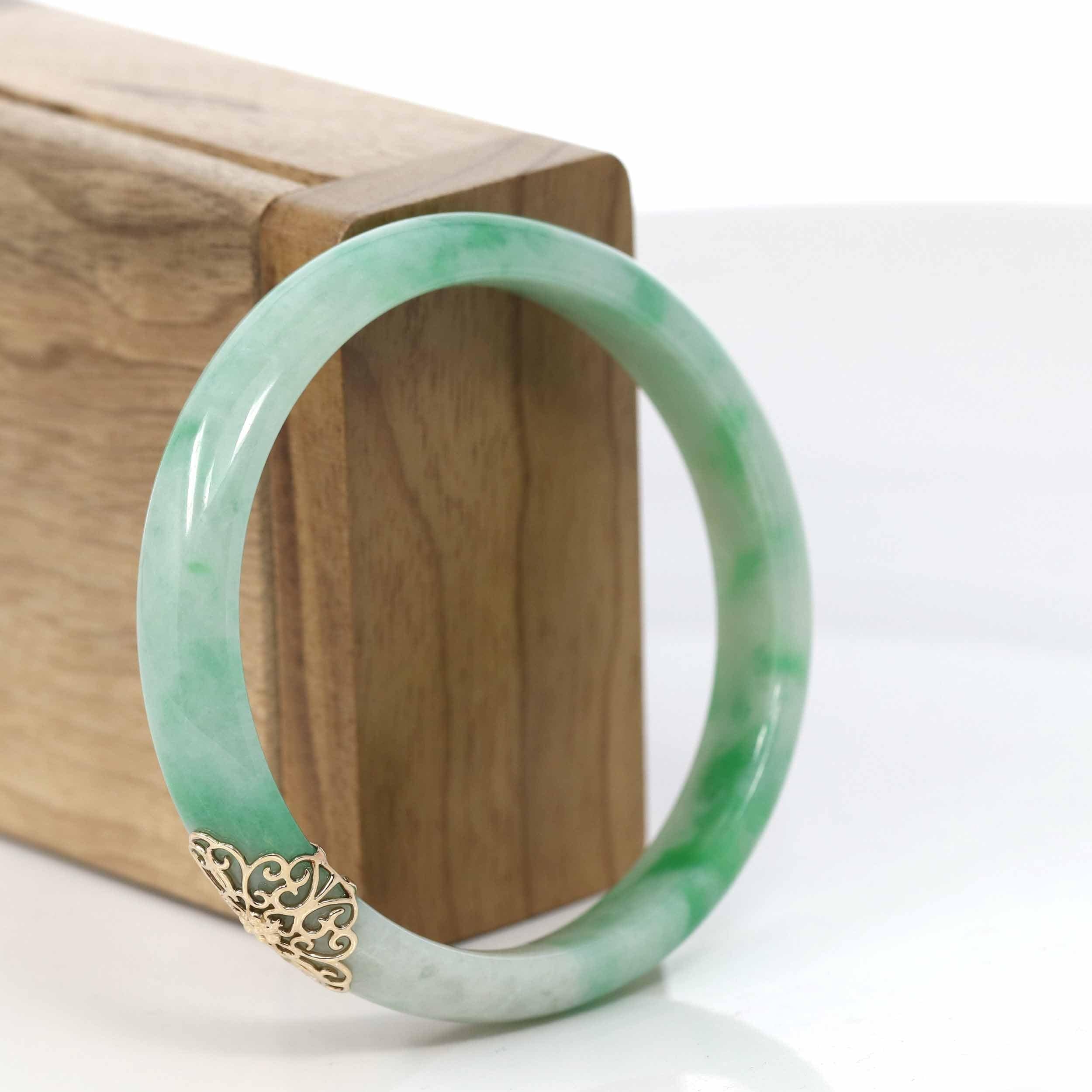 14k Gold Inlaid Real Jadeite Jade bangle Bracelet (55.84 mm) #429 – BKLA
