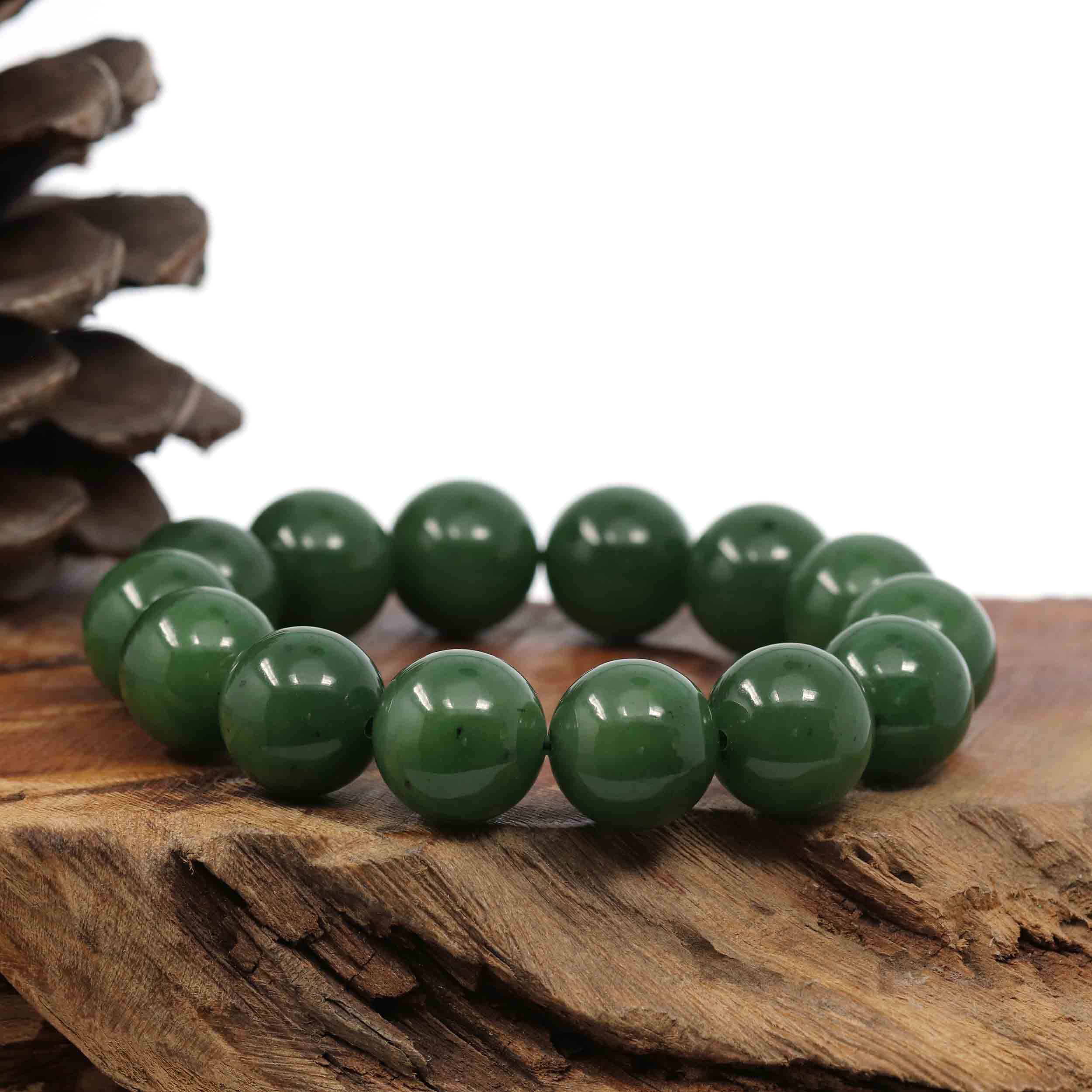 Baikalla High Quality Green Nephrite Jade Large Round Beads Men's Brac ...