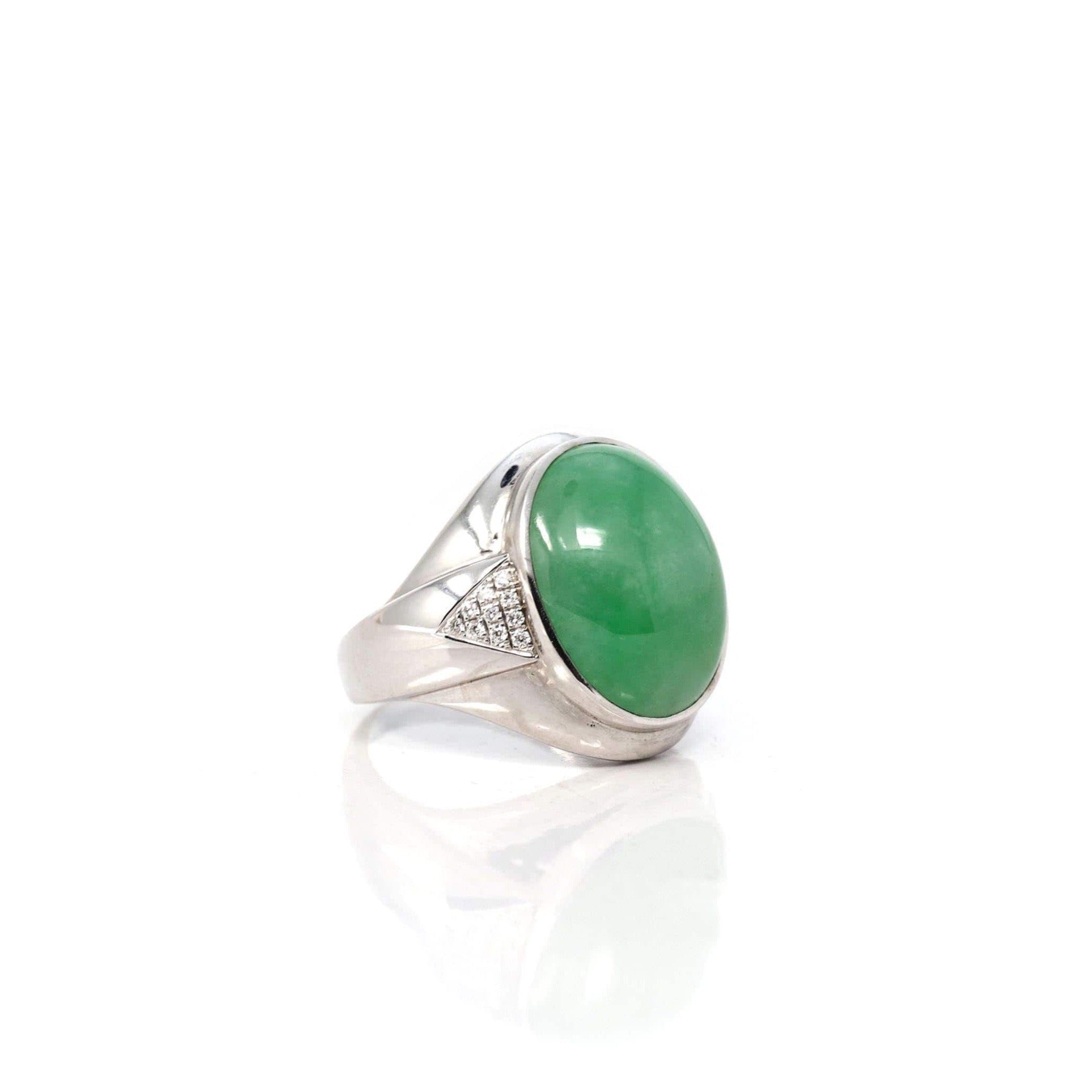 Baikalla 18k White Gold Natural Imperial Green Jadeite Jade Men's Ring ...