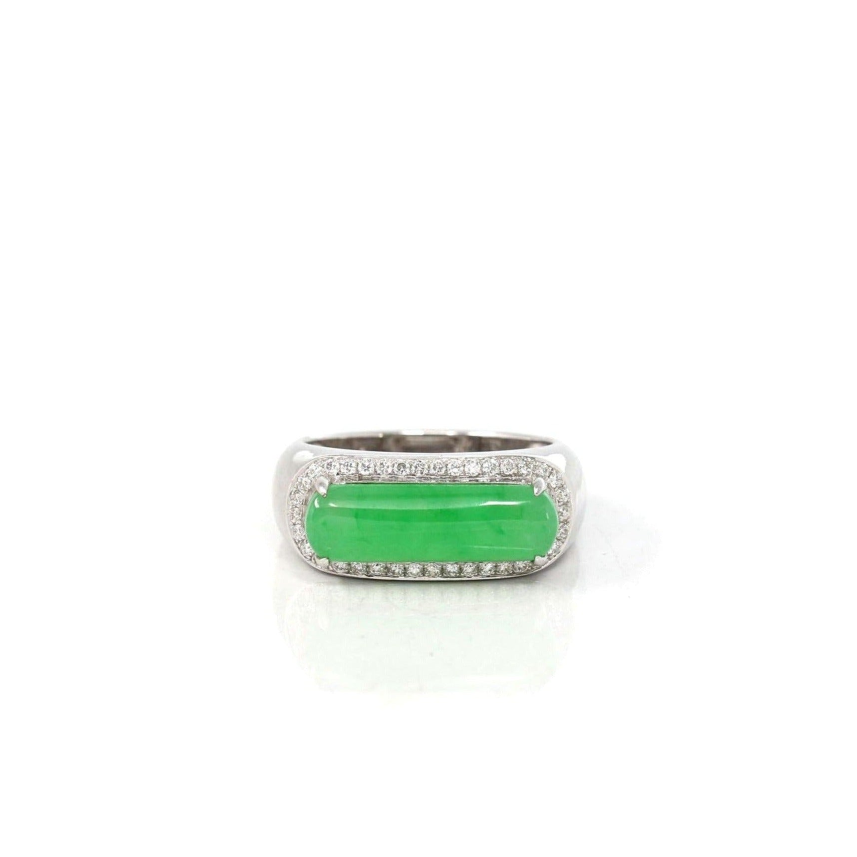 Baikalla 18k White Natural Imperial Green Jadeite Jade Men's Rectangle ...