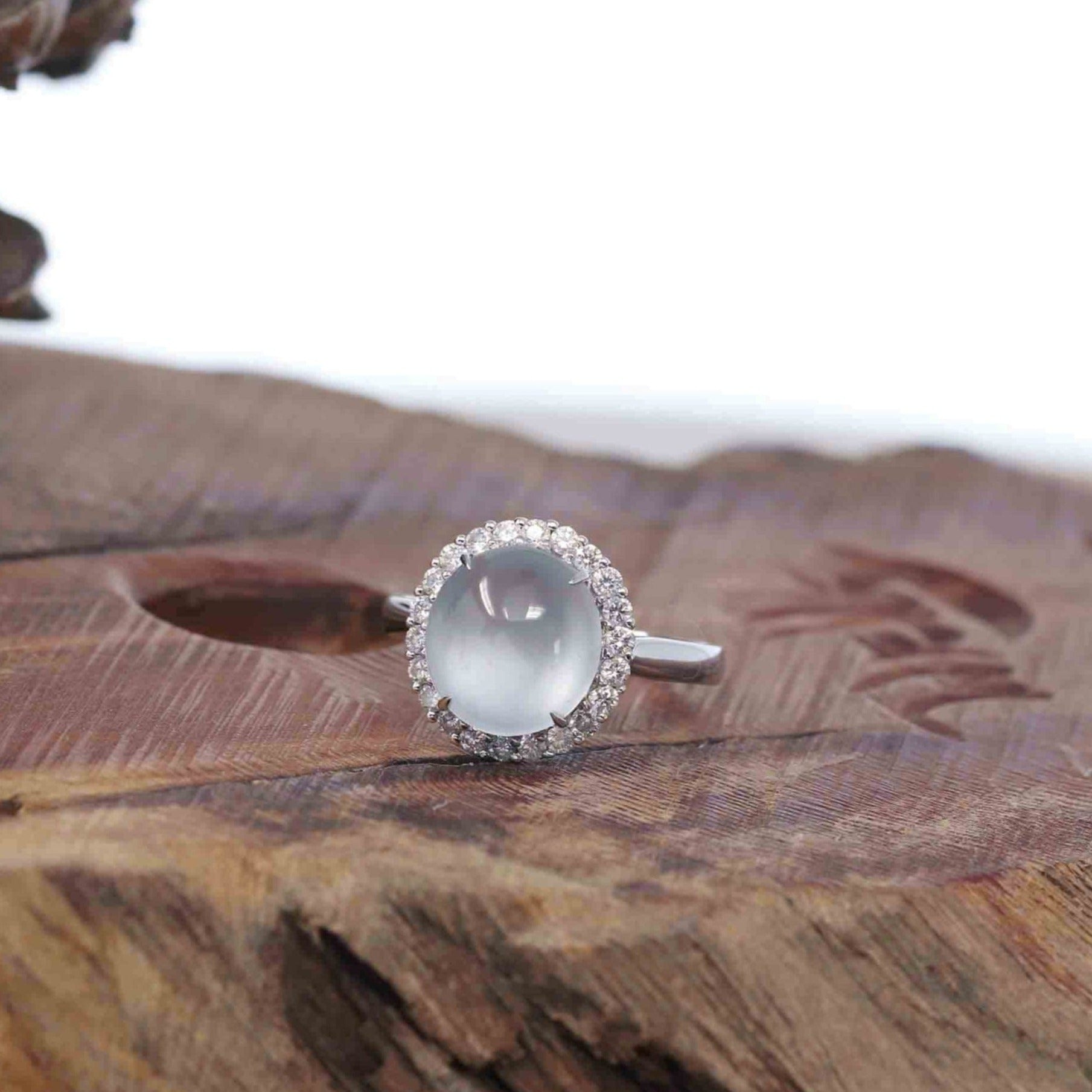 Baikalla 18k White Gold Natural Ice Jadeite Jade Engagement Ring With ...