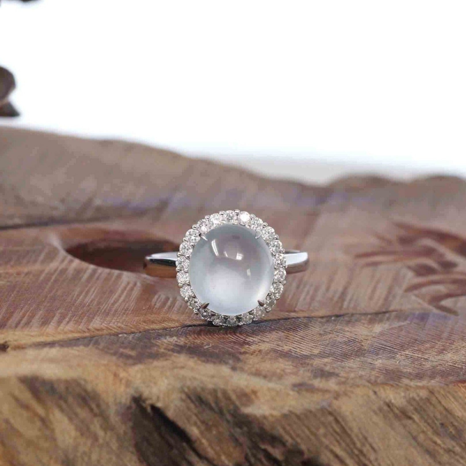 Baikalla 18k White Gold Natural Ice Jadeite Jade Engagement Ring With ...