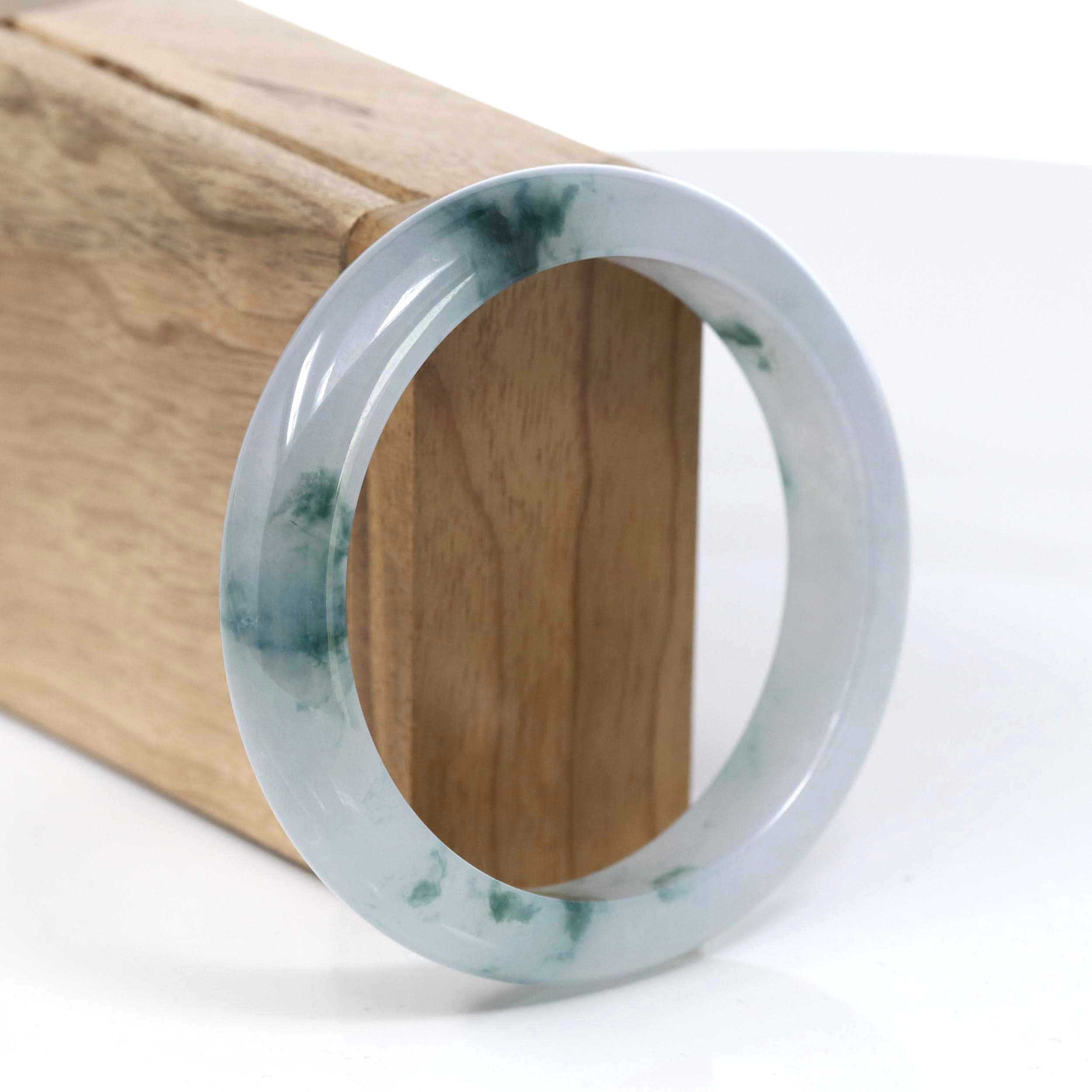 Burmese High-end Icy Blue-Green Flowers Jade Jadeite Bangle Bracelet ...