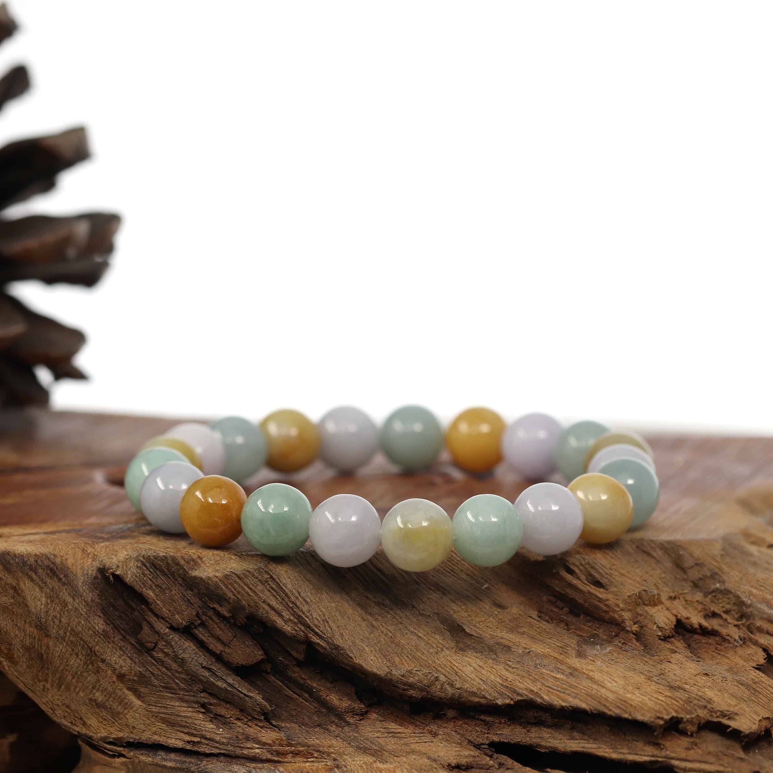 Genuine Jadeite Jade Round Multiple Colors Beads Bracelet ( 9.5 mm) – BKLA