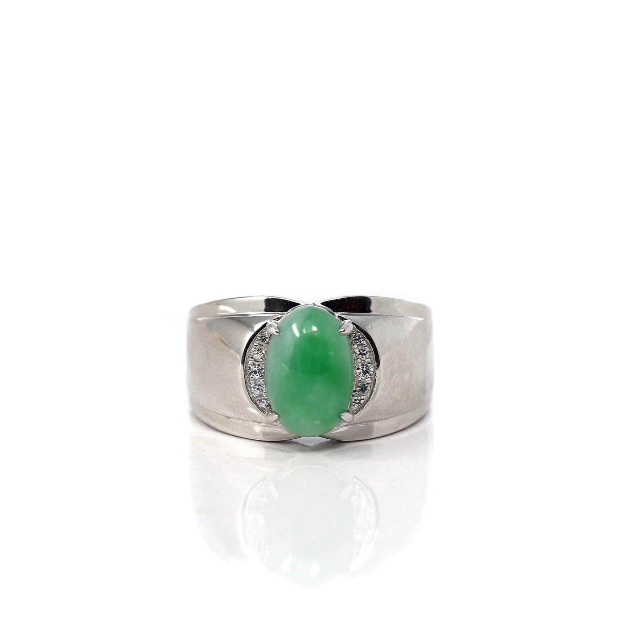 Baikalla™ Sterling Silver Genuine Green Jadeite Jade Men's Ring with W ...