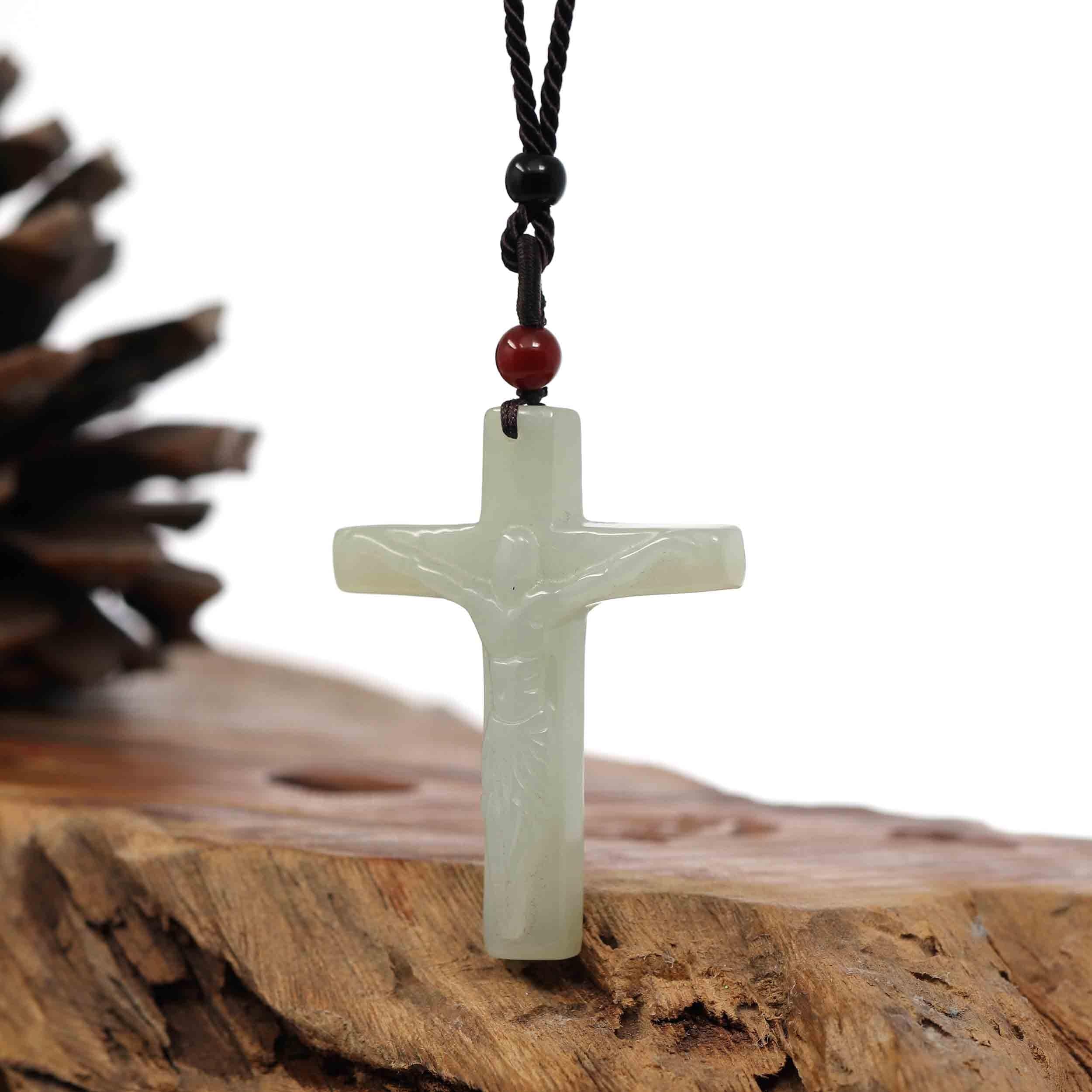 Baikalla Natural White Nephrite Jade Cross Pendant For Men – BKLA