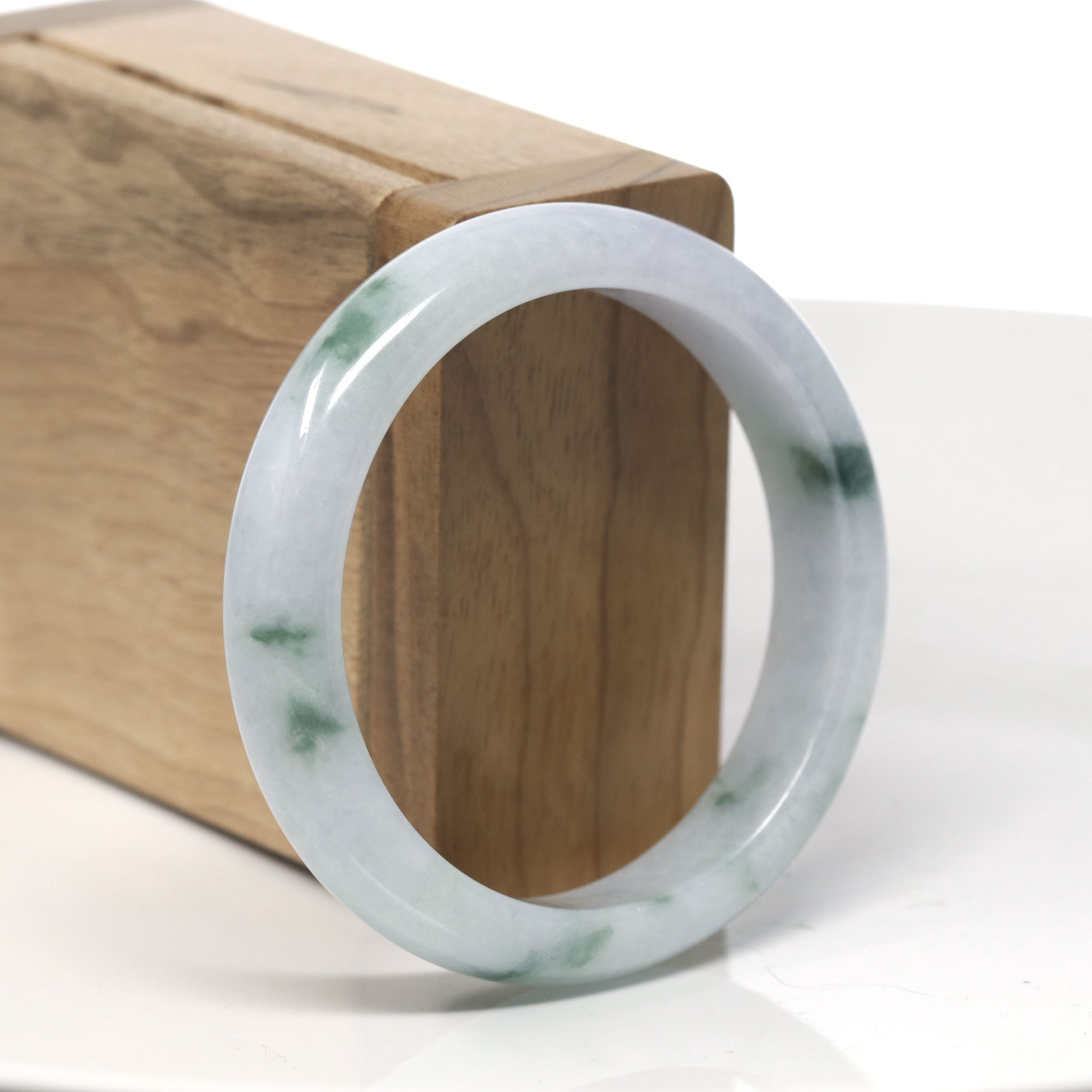 Baikalla White-Green W/ Deep Green Flowers Jadeite Jade "Half Round" B ...