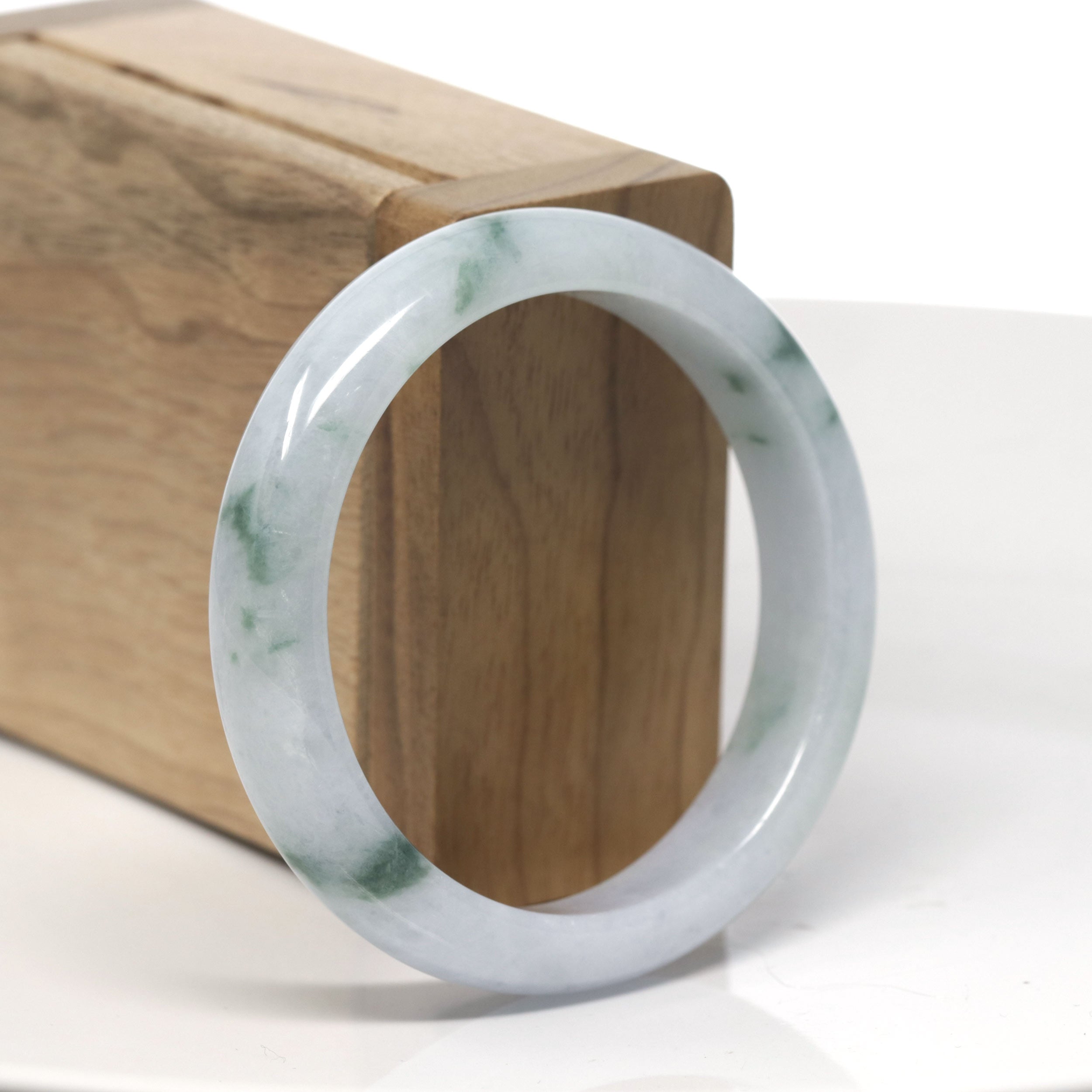 Baikalla White-Green W/ Deep Green Flowers Jadeite Jade "Half Round" B ...