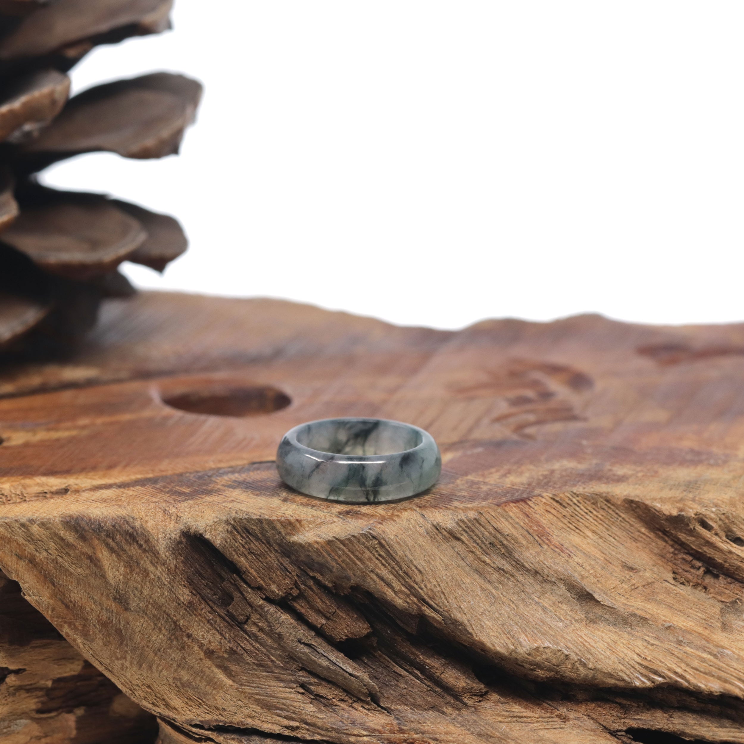 Baikalla Icy Black Wuji & Green Burmese Jadeite Jade Traditional Ring ...