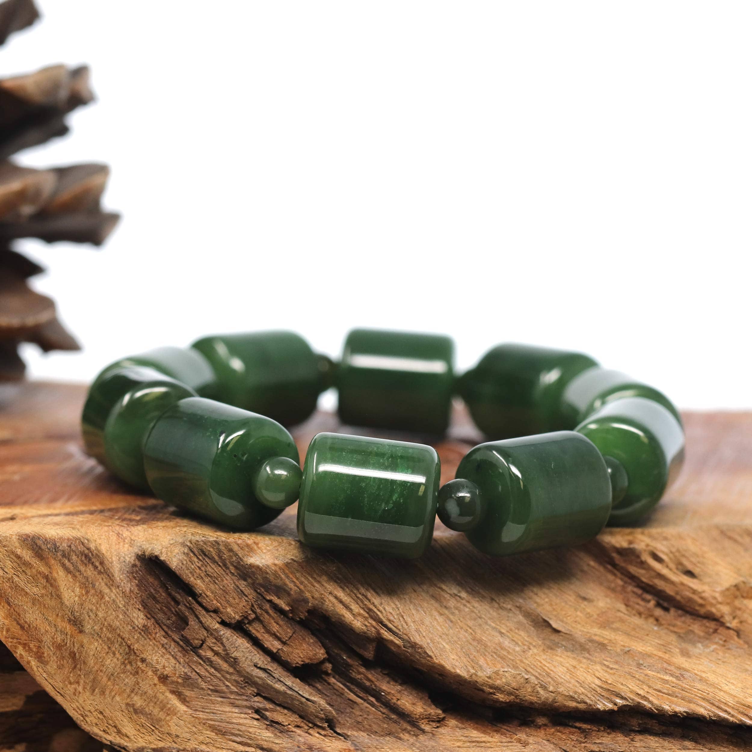 Baikalla High Quality Green Nephrite Jade Tong Tong Beads Men's Bracel ...