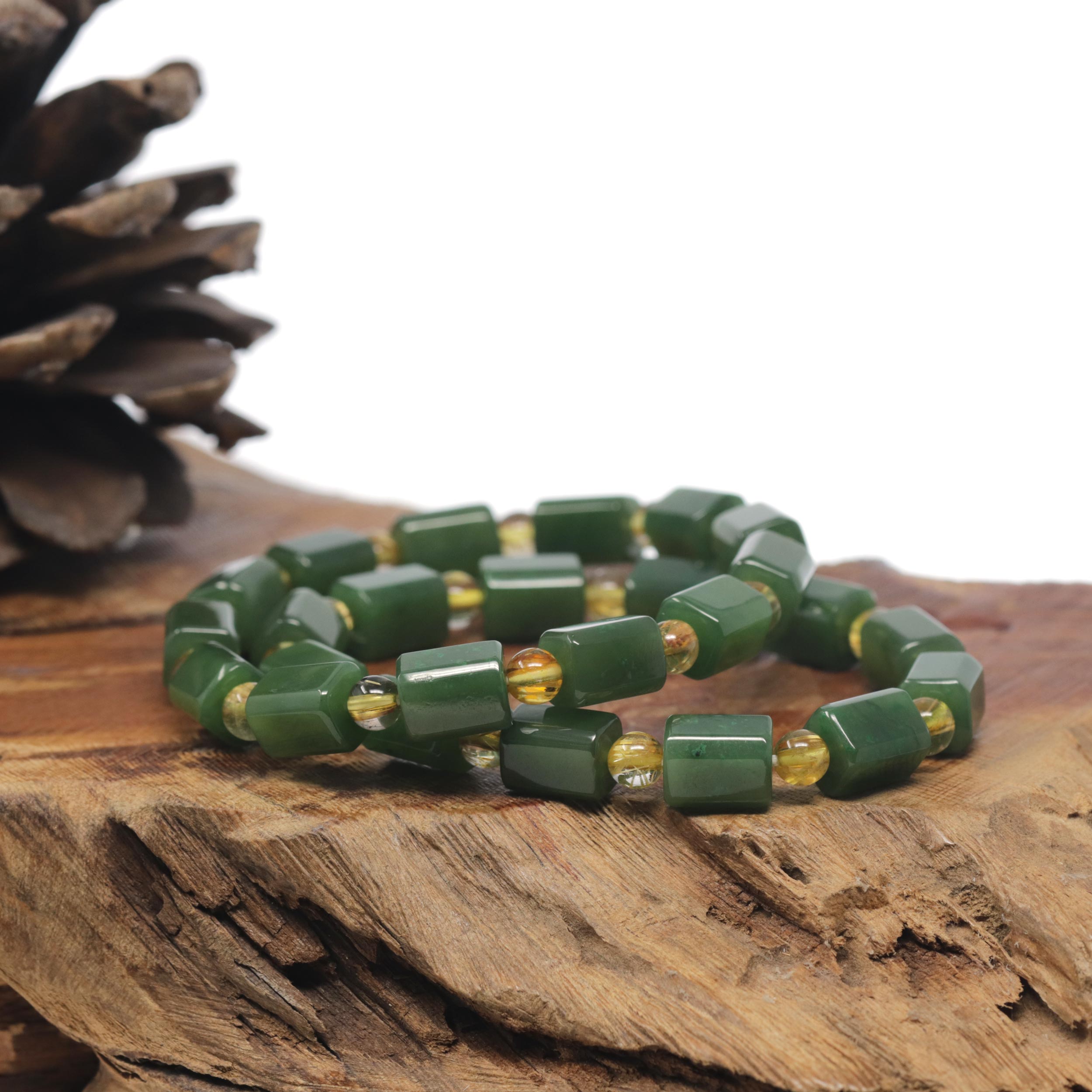 Baikalla Natural Deep Green Nephrite Jade & Citrine Bead Bracelet – BKLA