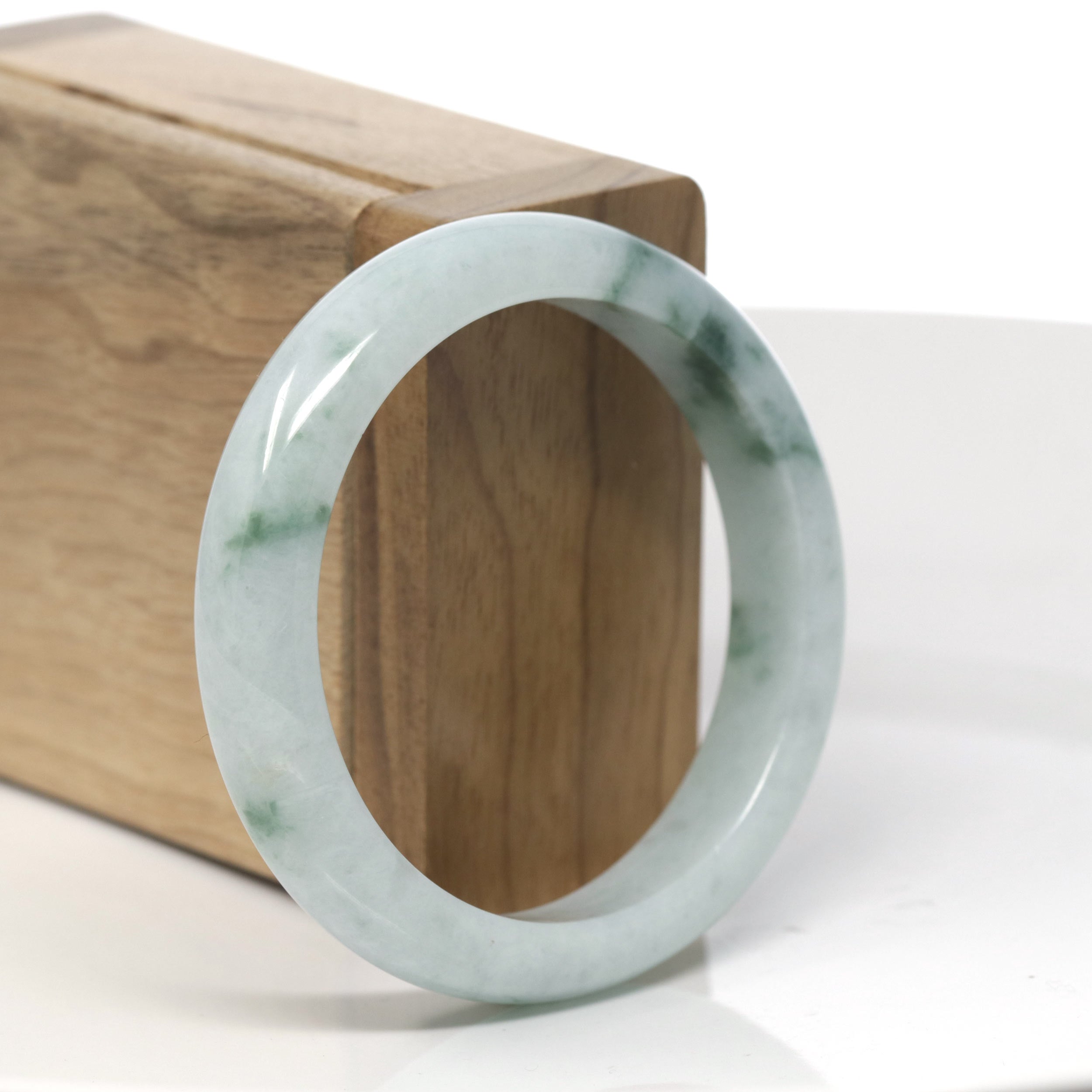 Baikalla White-Green W/ Deep Green Flowers Jadeite Jade "Half Round" B ...