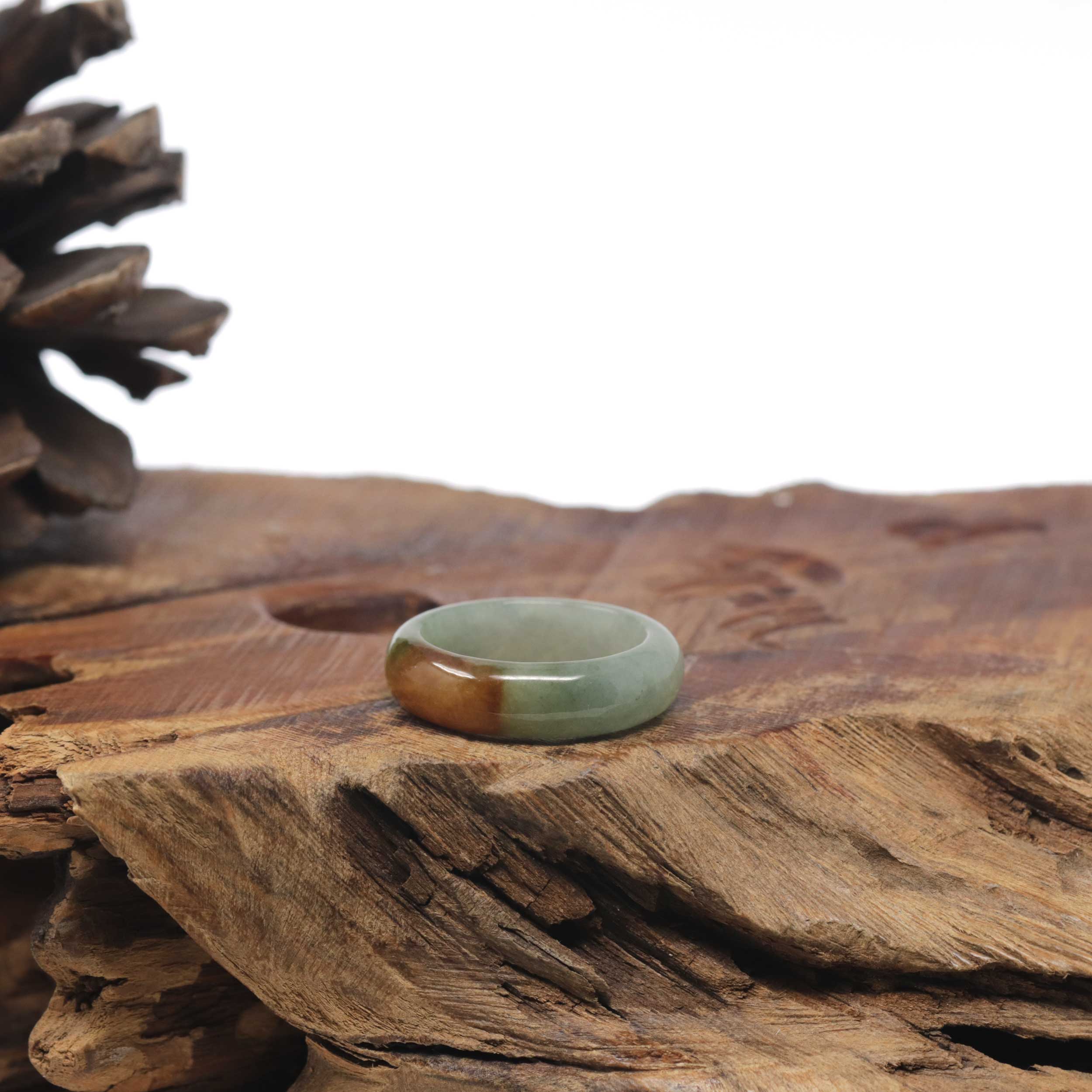 Baikalla Icy Oil-Green & Brown Burmese Jadeite Jade Traditional Ring ...