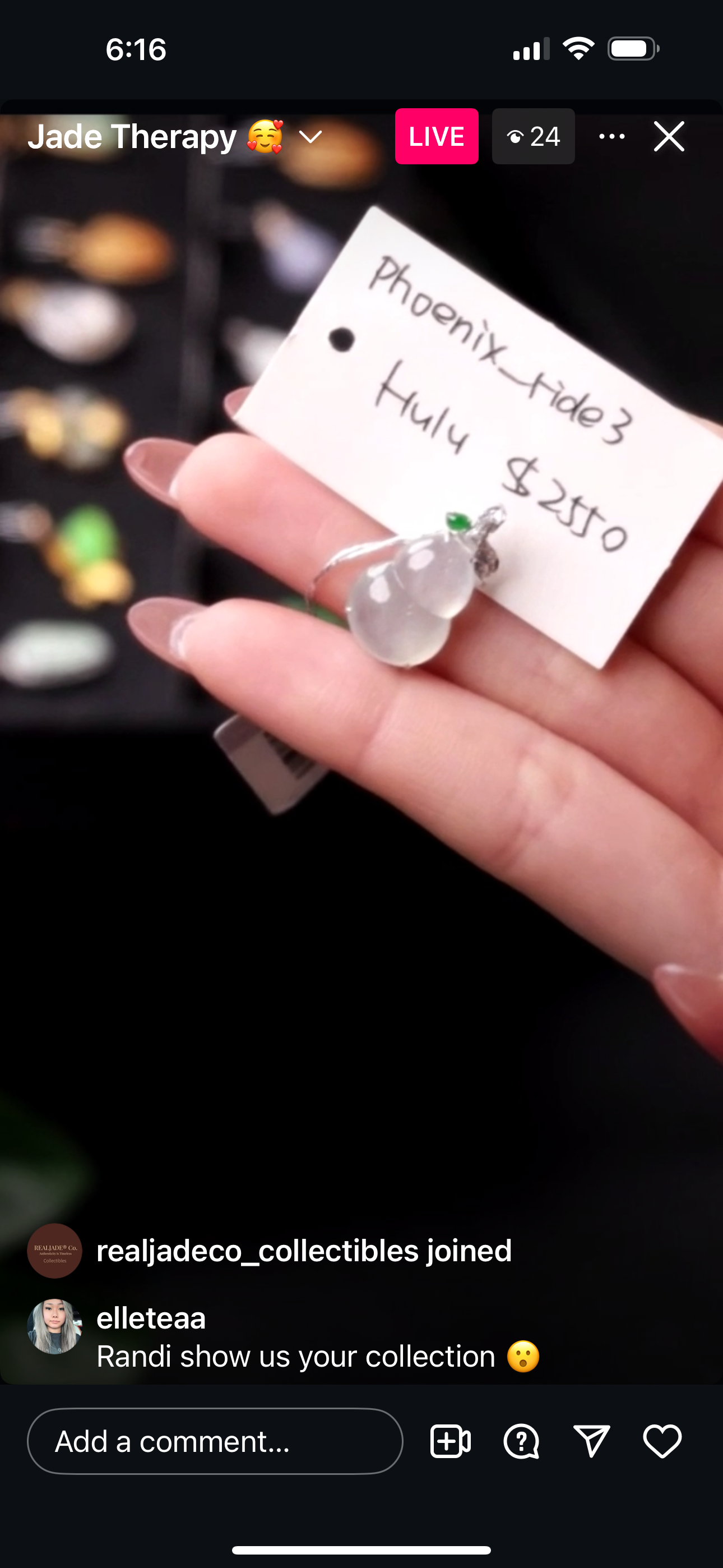 IG Live "18k Natural Icy Hulu Jadeite Jade Pendant w/Diamonds" (Live P ...