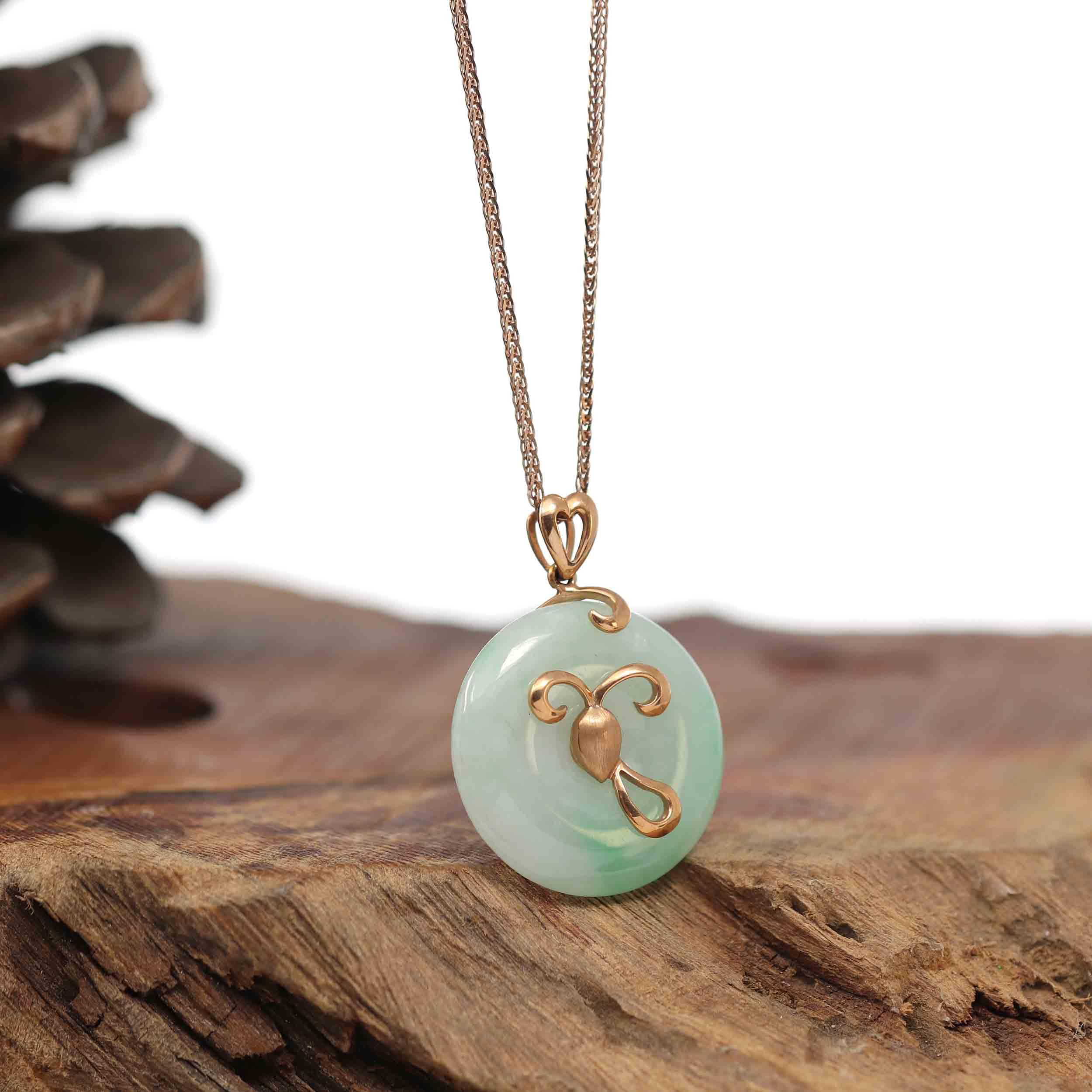 18k Rose Gold Genuine Burmese Jadeite Constellation (Aries) Necklace P ...