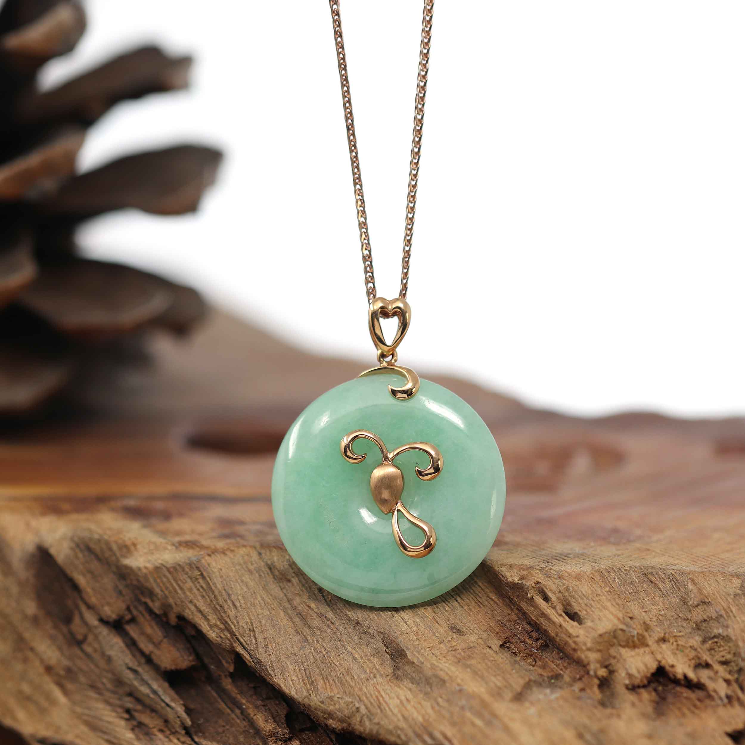 18k Rose Gold Genuine Burmese Jadeite Constellation (Aries) Necklace P ...