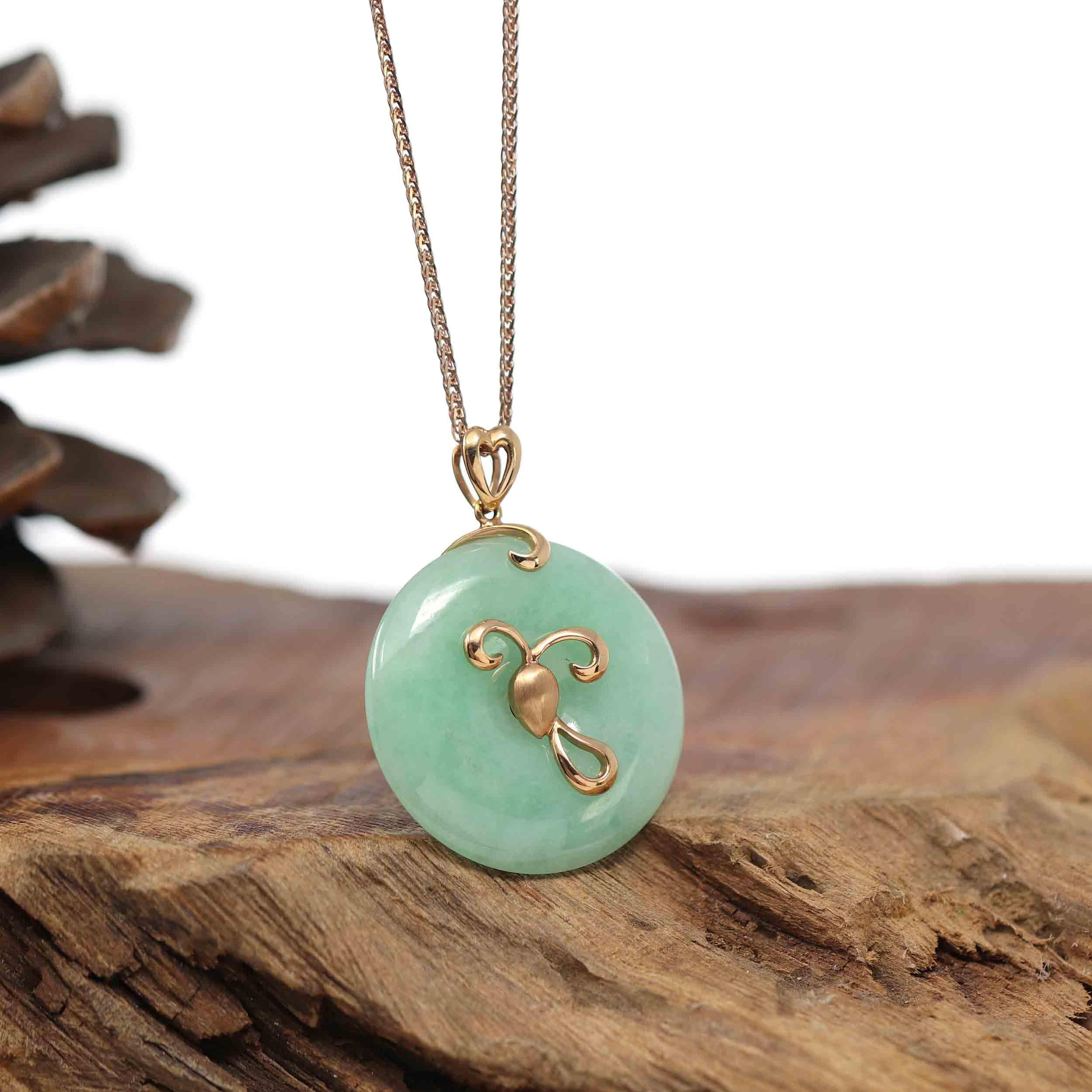 18k Rose Gold Genuine Burmese Jadeite Constellation (Aries) Necklace P ...