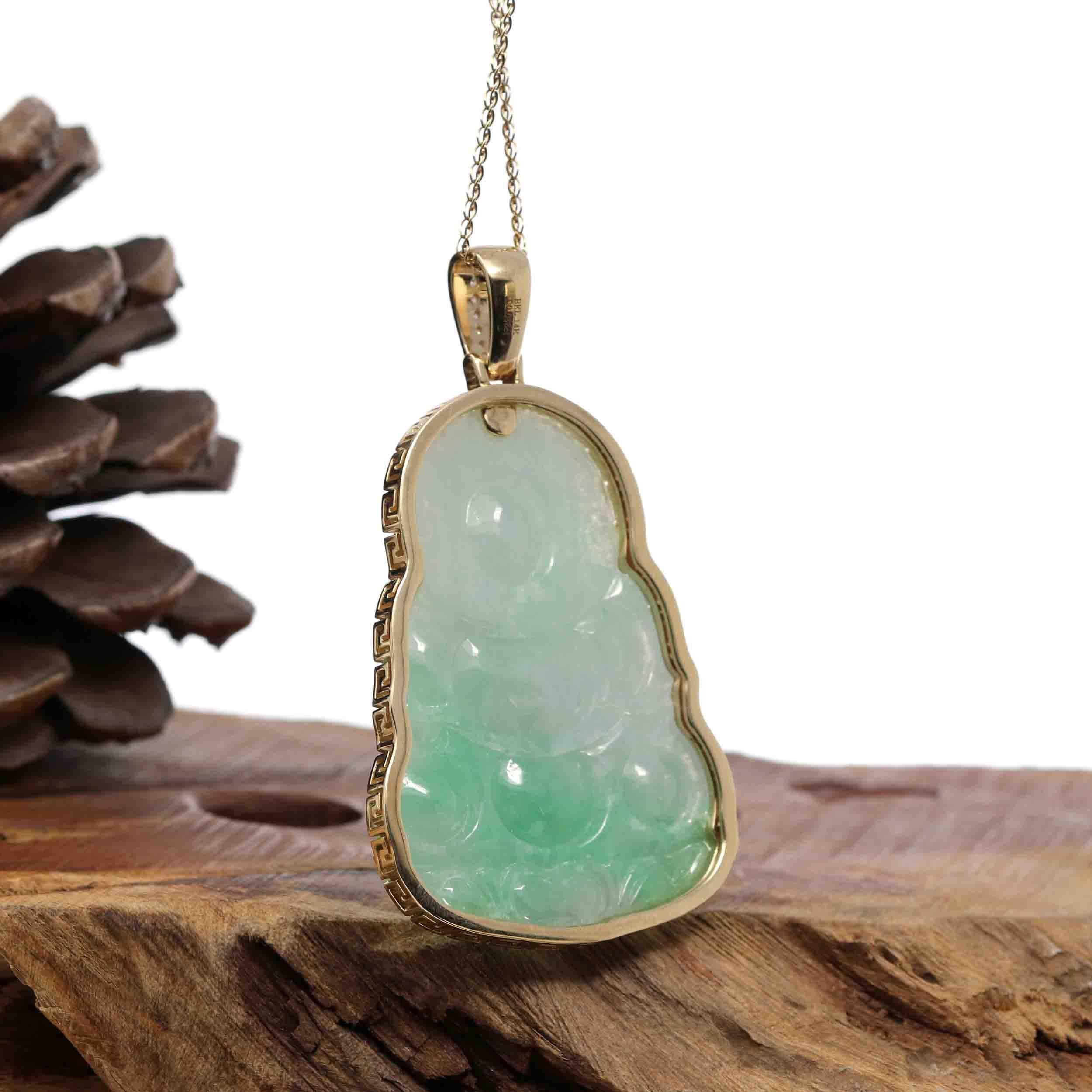 "Goddess of Compassion" 14k Yellow Gold Genuine Burmese Jadeite Jade G ...