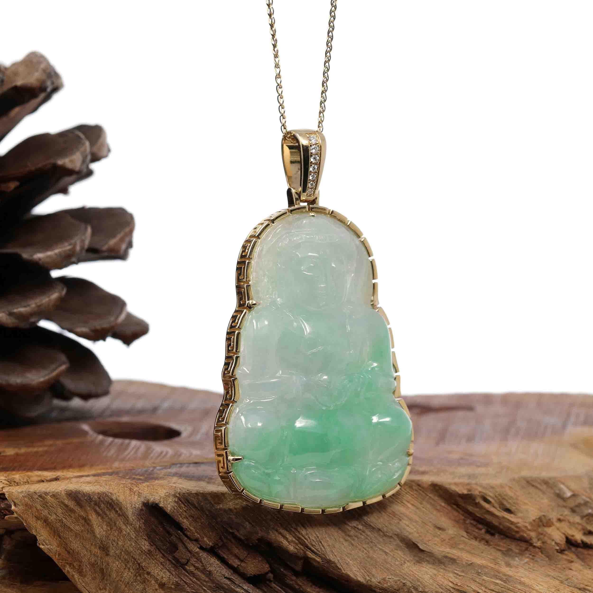 "Goddess of Compassion" 14k Yellow Gold Genuine Burmese Jadeite Jade G ...