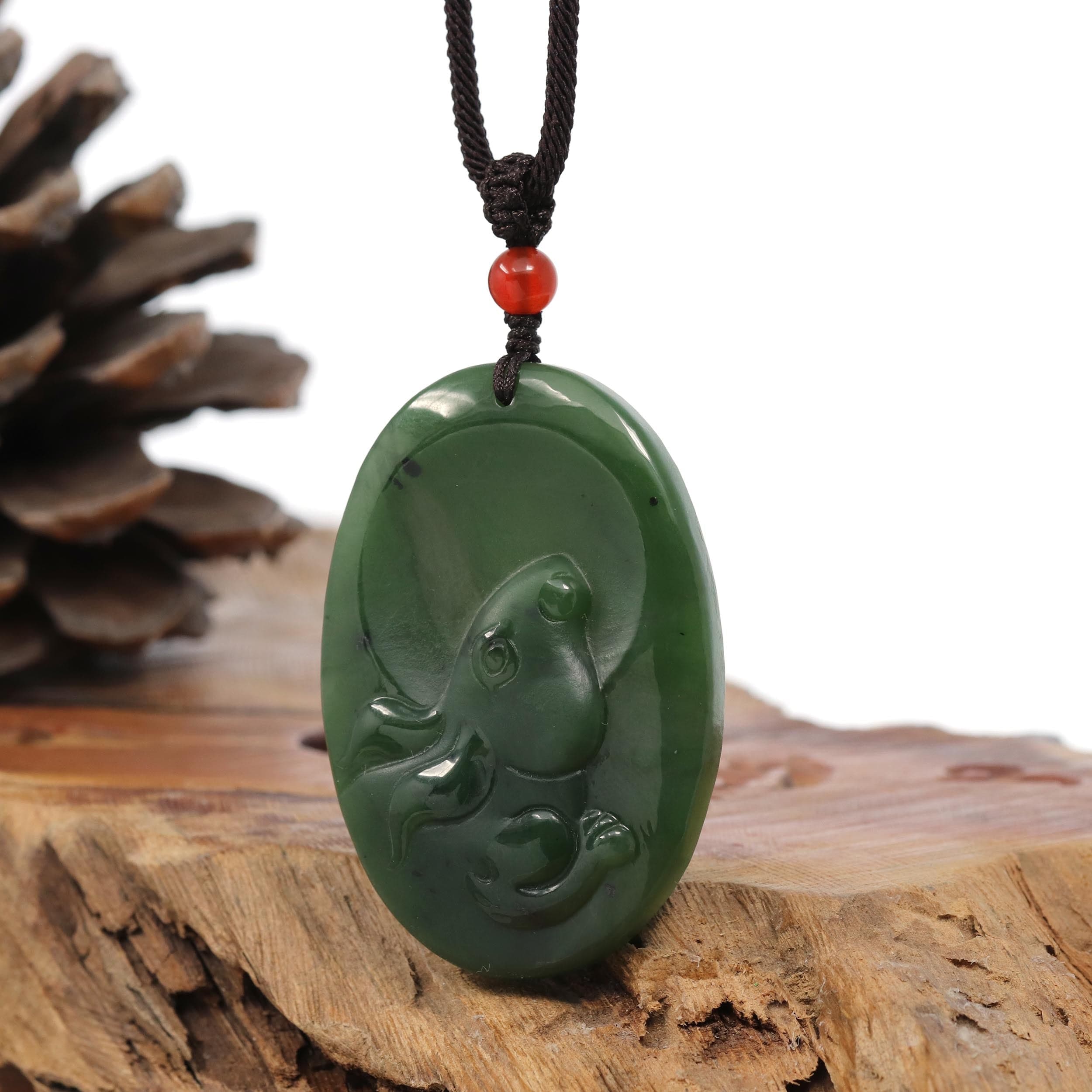 Natural Jade 12 Zodiac: Nephrite Jade Rabbit Pendant Necklace in Deep ...