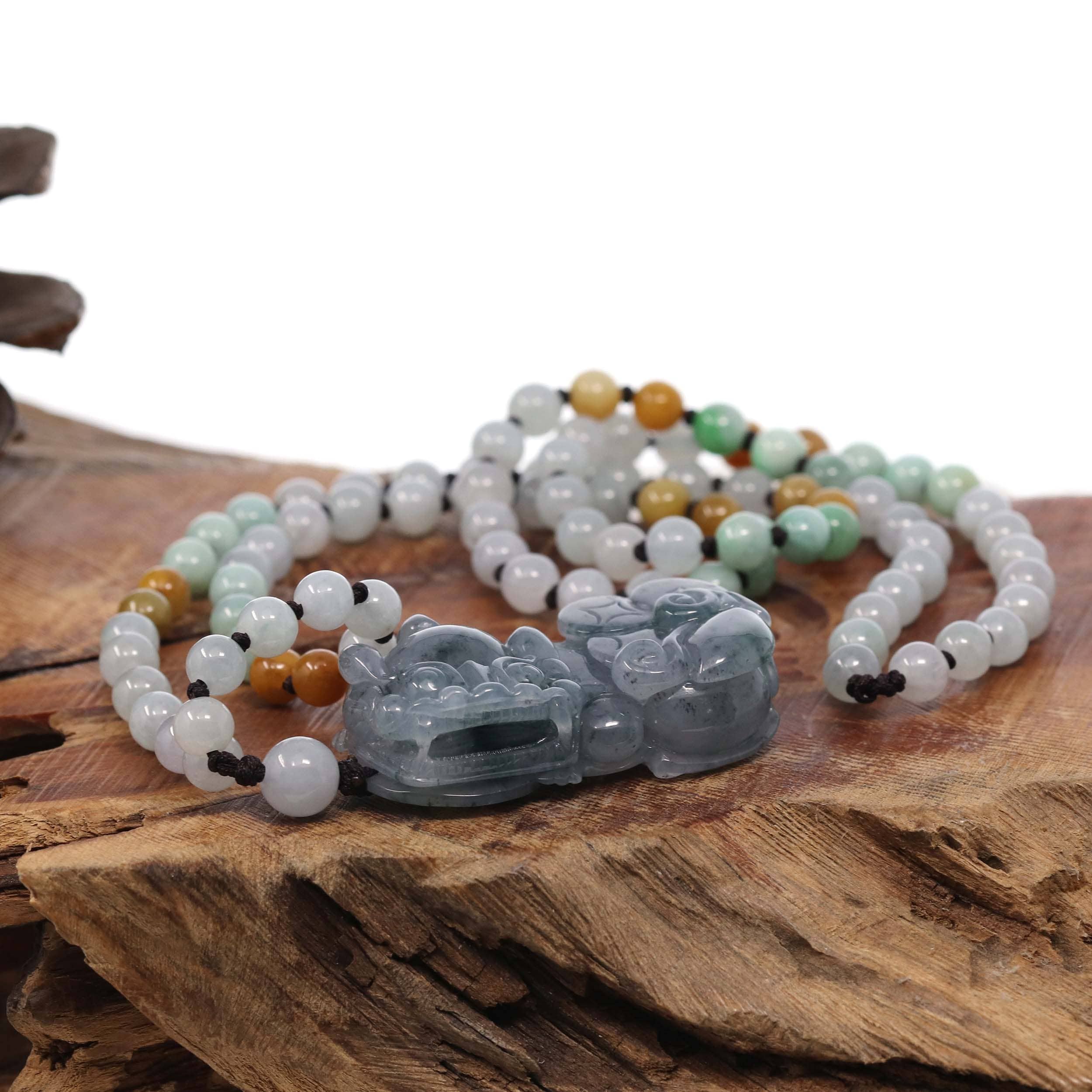 Baikalla™ Pi Xiu Genuine Blue Green Jadeite Jade PiXiu Pendant Necklace ...