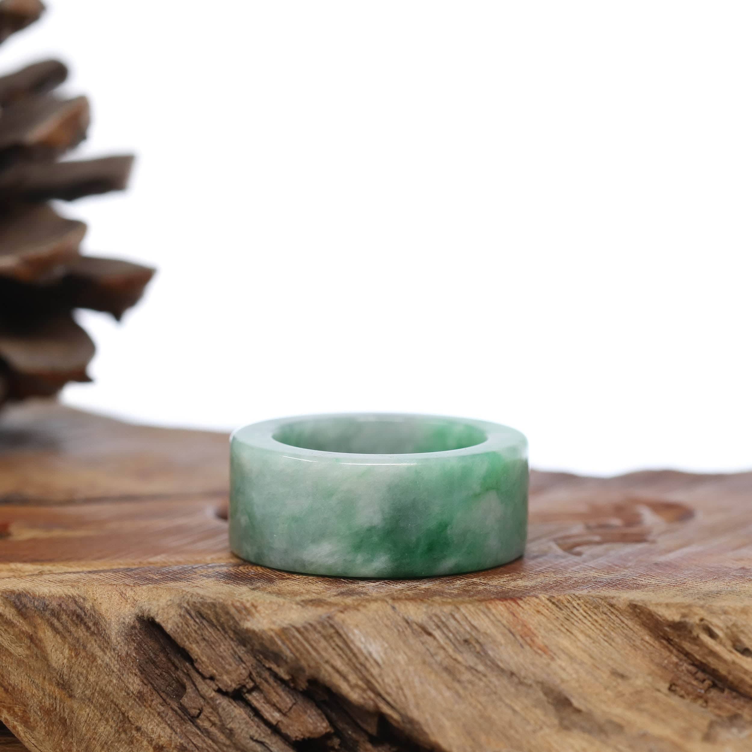 Natural Burmese Green Jadeite Jade Bend Men's Ring – Baikalla