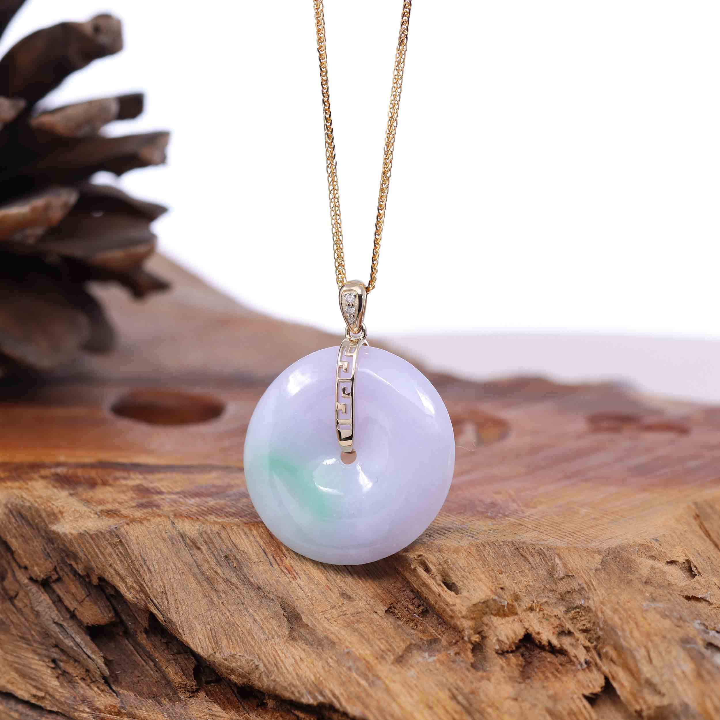 "Good Luck Button" Lavender Jadeite Jade Lucky KouKou Pendant With 14K ...