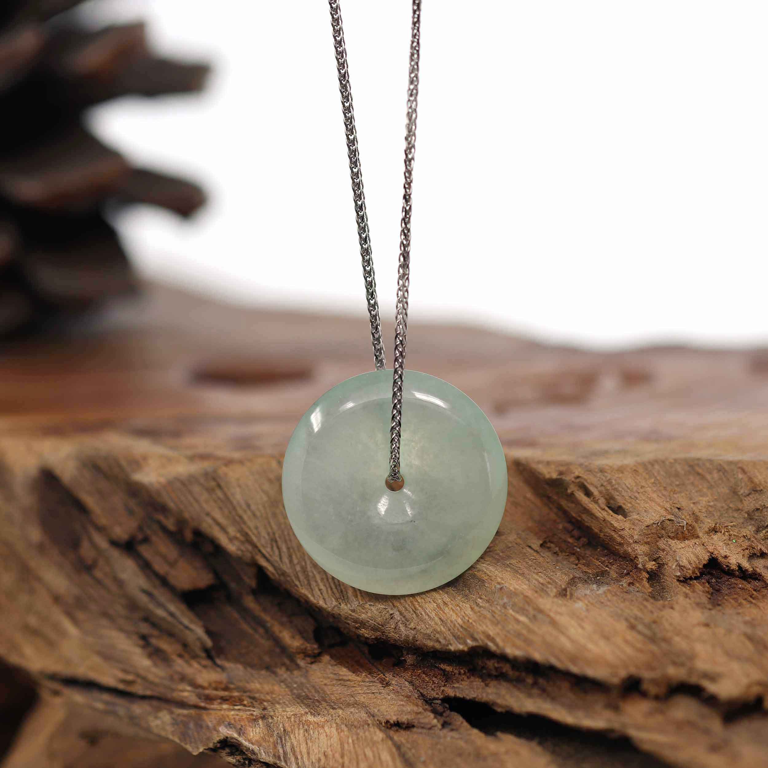Baikalla "Good Luck Button" Necklace Ice Green Jadeite Jade Lucky Ping ...