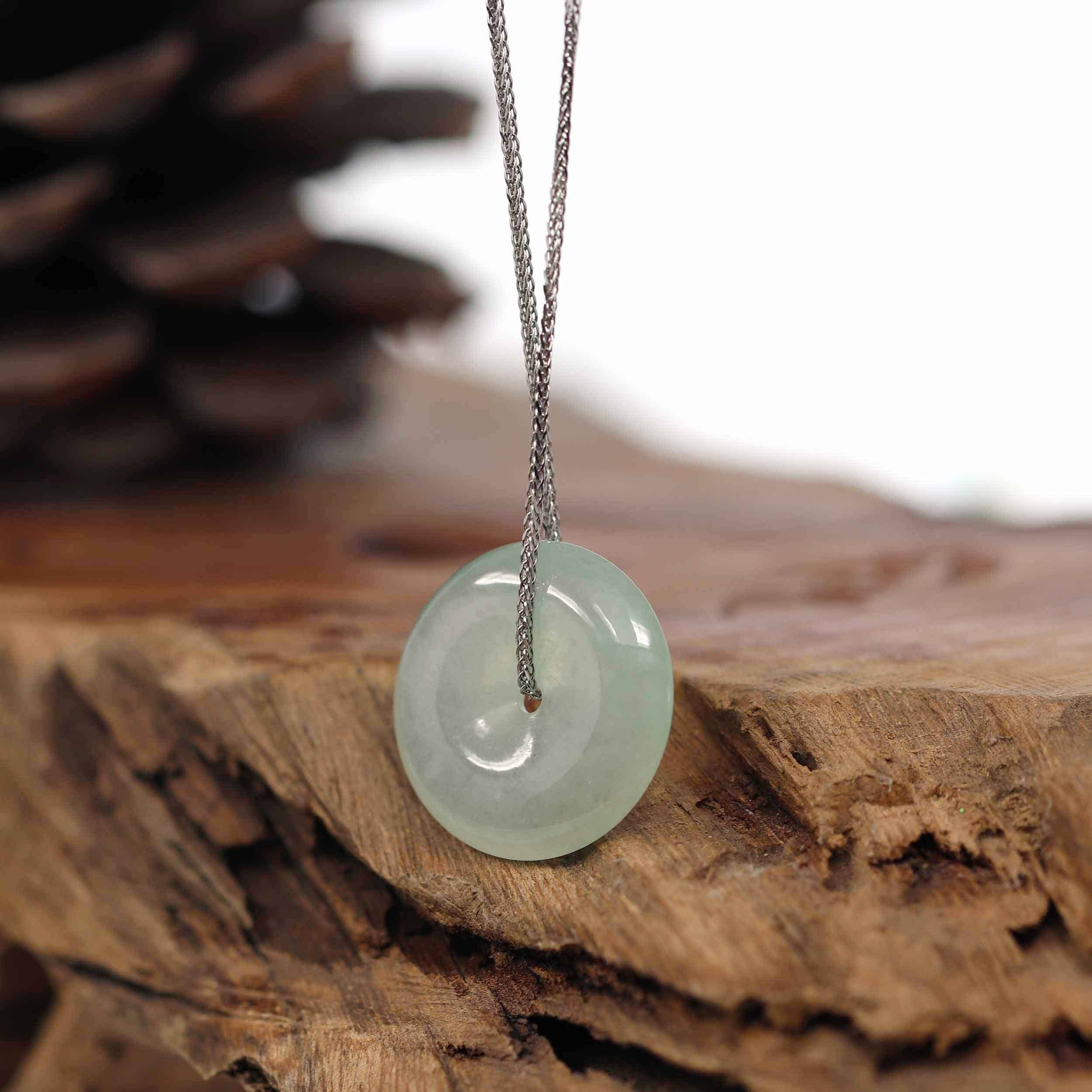 Baikalla "Good Luck Button" Necklace Ice Green Jadeite Jade Lucky Ping ...
