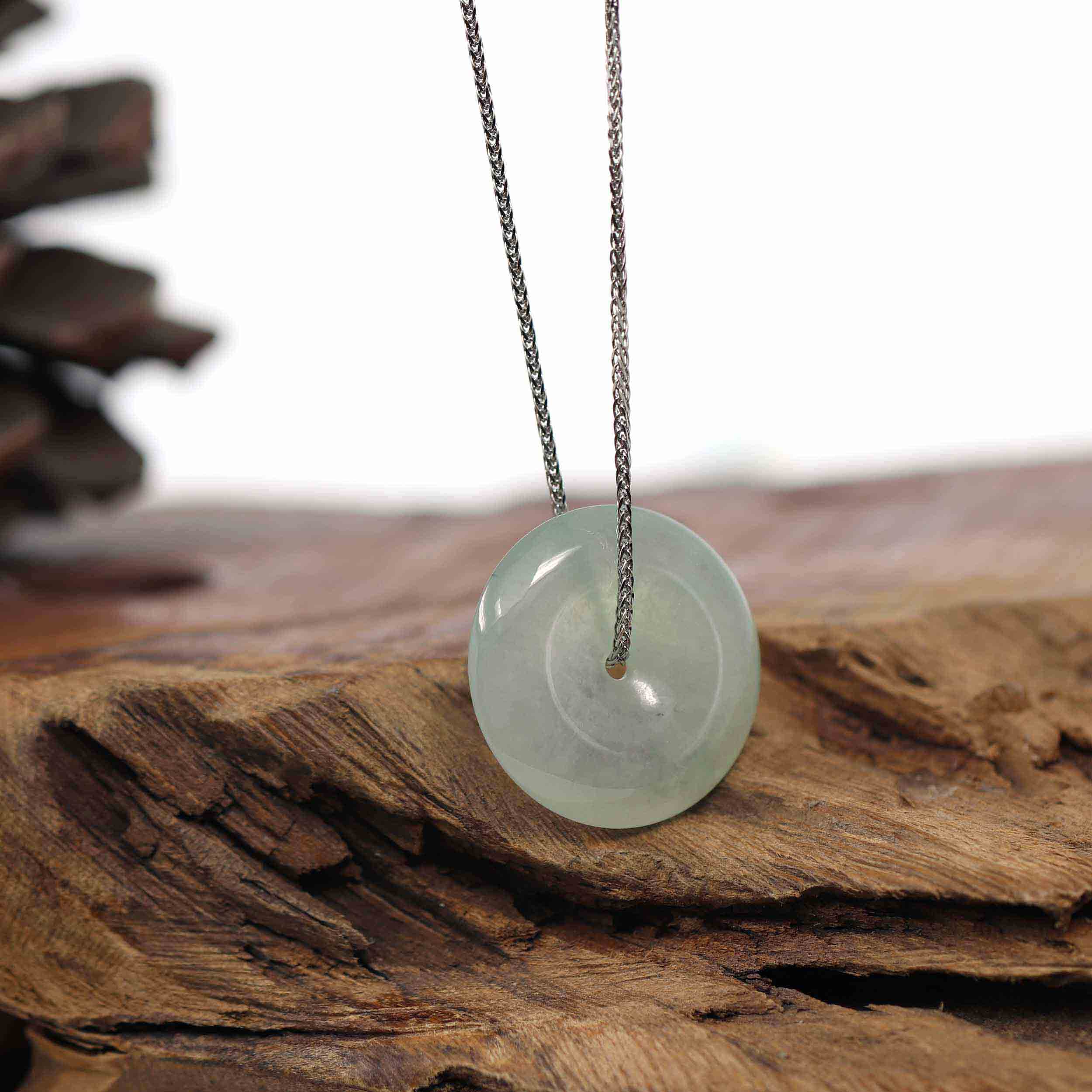 Baikalla "Good Luck Button" Necklace Ice Green Jadeite Jade Lucky Ping ...