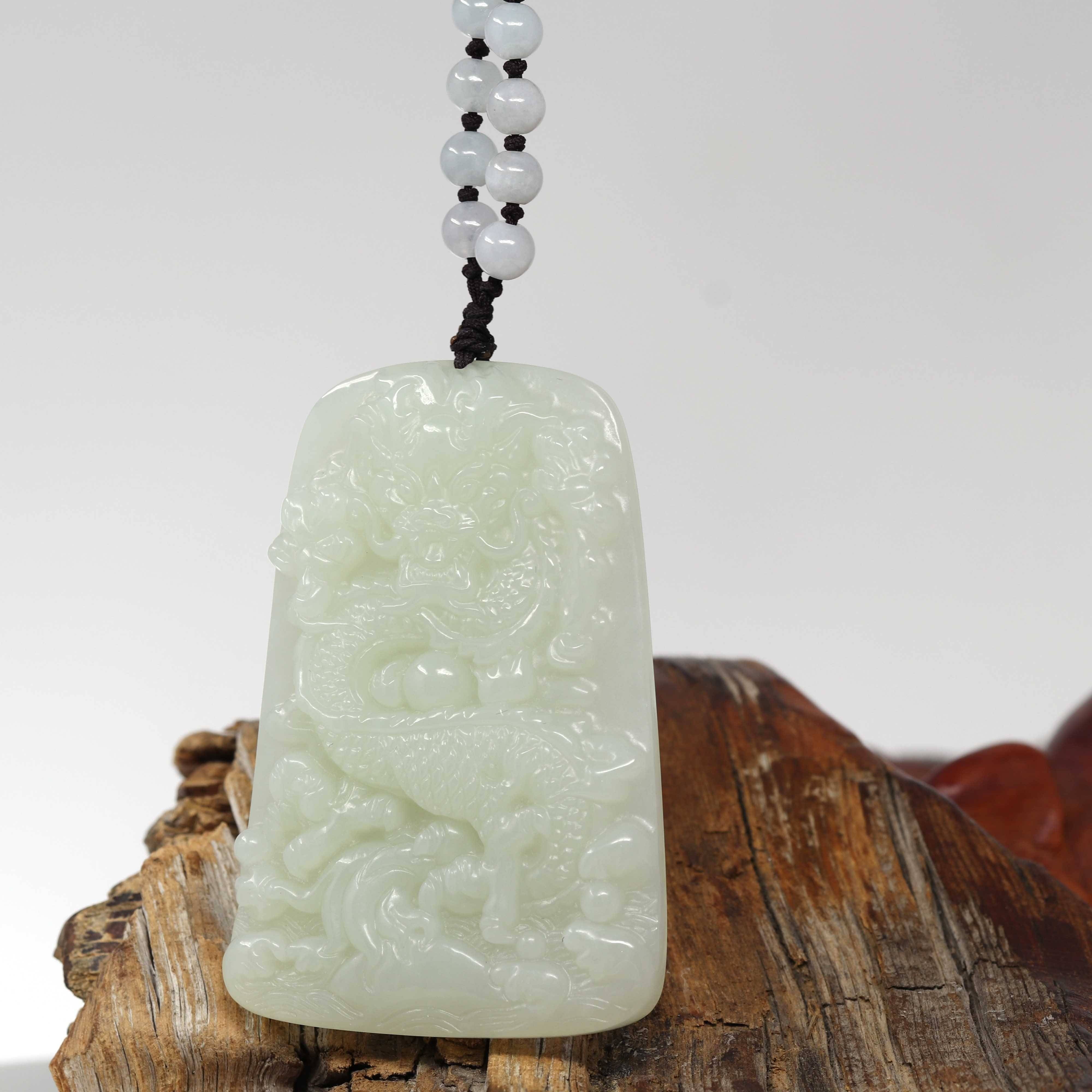White Nephrite Jade Dragon Pendant Necklace | Real Jade Jewelry – BKLA