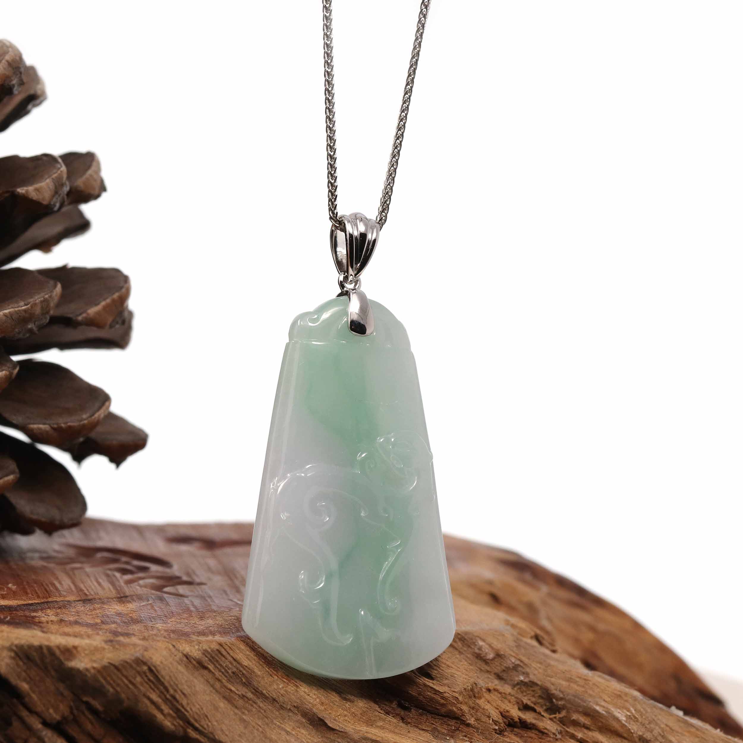 Baikalla Genuine Green Jadeite Jade " Ping An Wu Shi Pai " with dragon ...