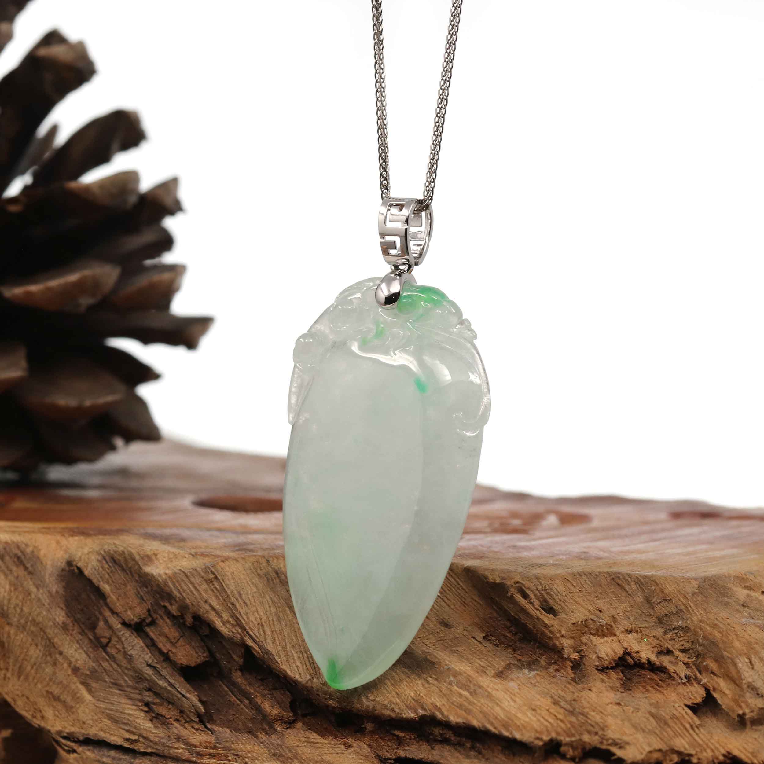 Natural Ice Green Jadeite Jade Shou Tao ( Longevity Peach ) Necklace W ...