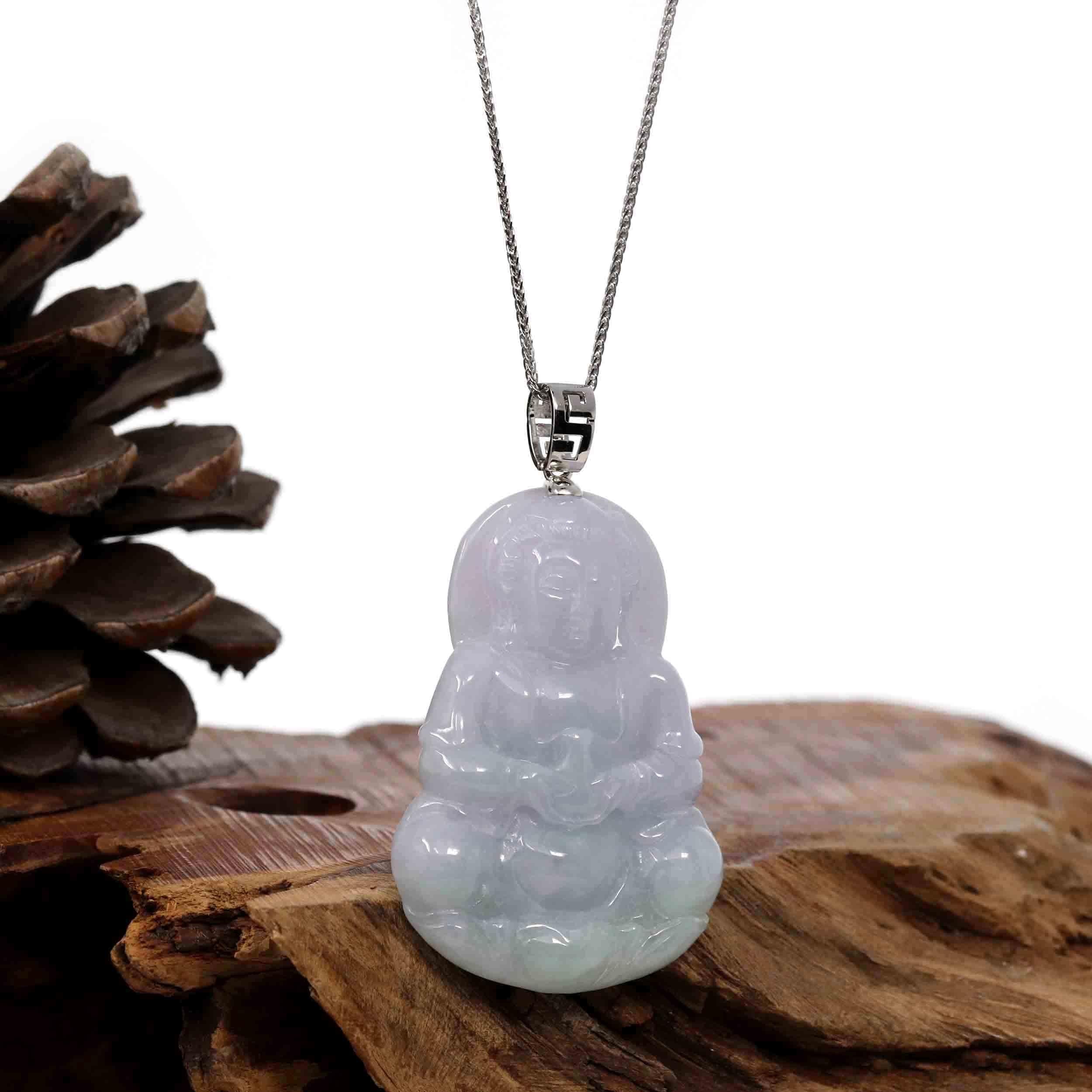 "Goddess of Compassion" Sterling Silver Genuine Burmese Jadeite Jade G ...