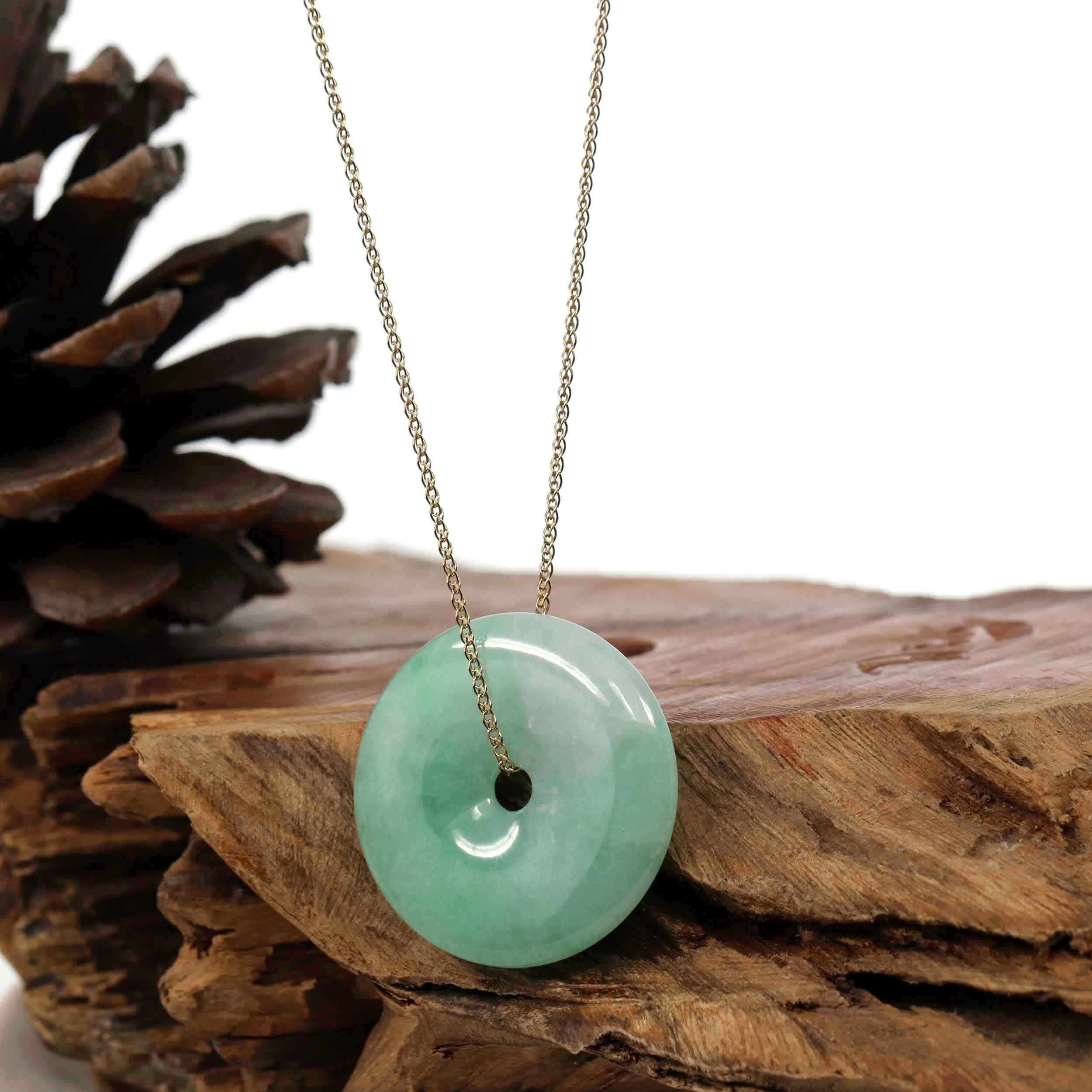 Baikalla "Good Luck Button" Necklace Green Jadeite Jade Lucky Ping An ...