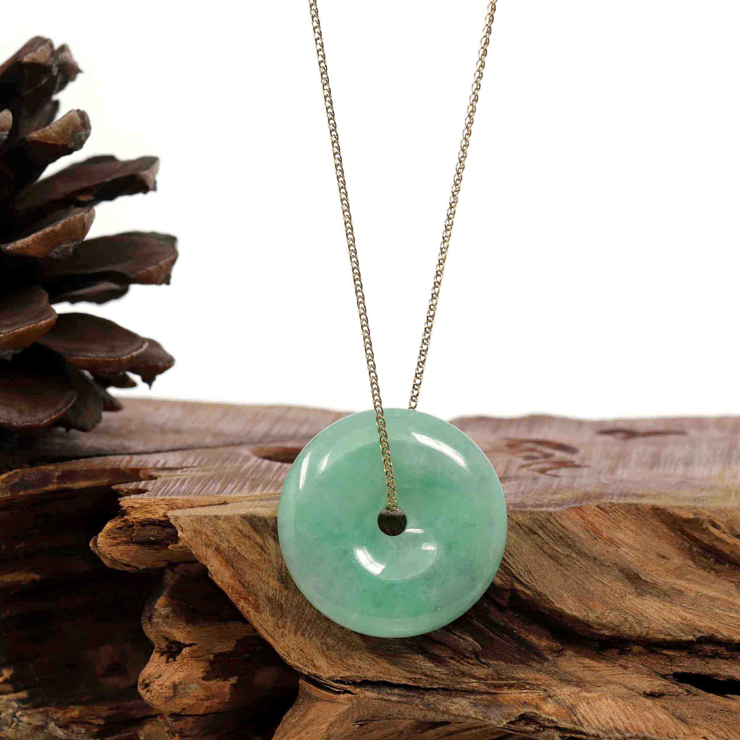 Baikalla "Good Luck Button" Necklace Green Jadeite Jade Lucky Ping An ...