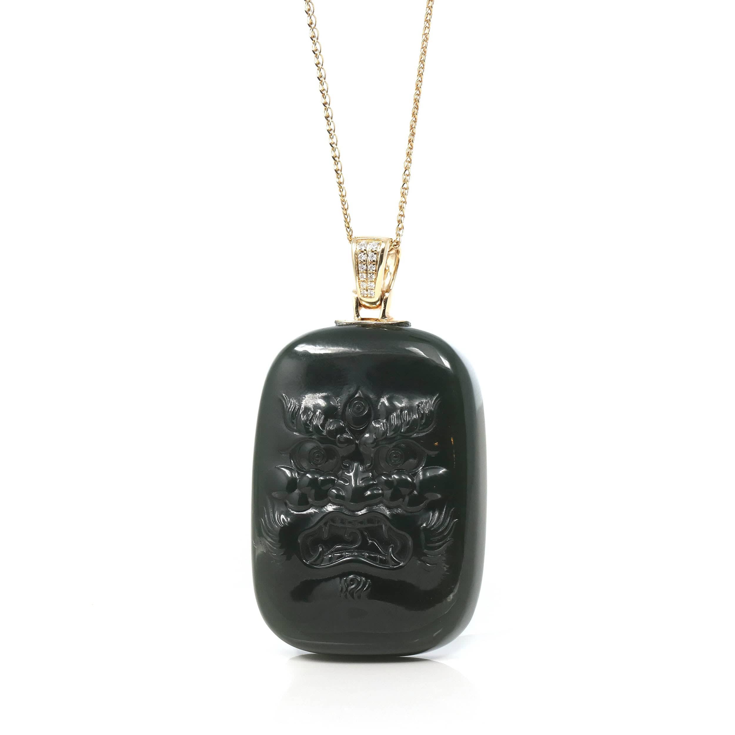 Baikalla™ 14K Yellow Gold Genuine Nephrite Black Jade "Demon Hunter" P ...