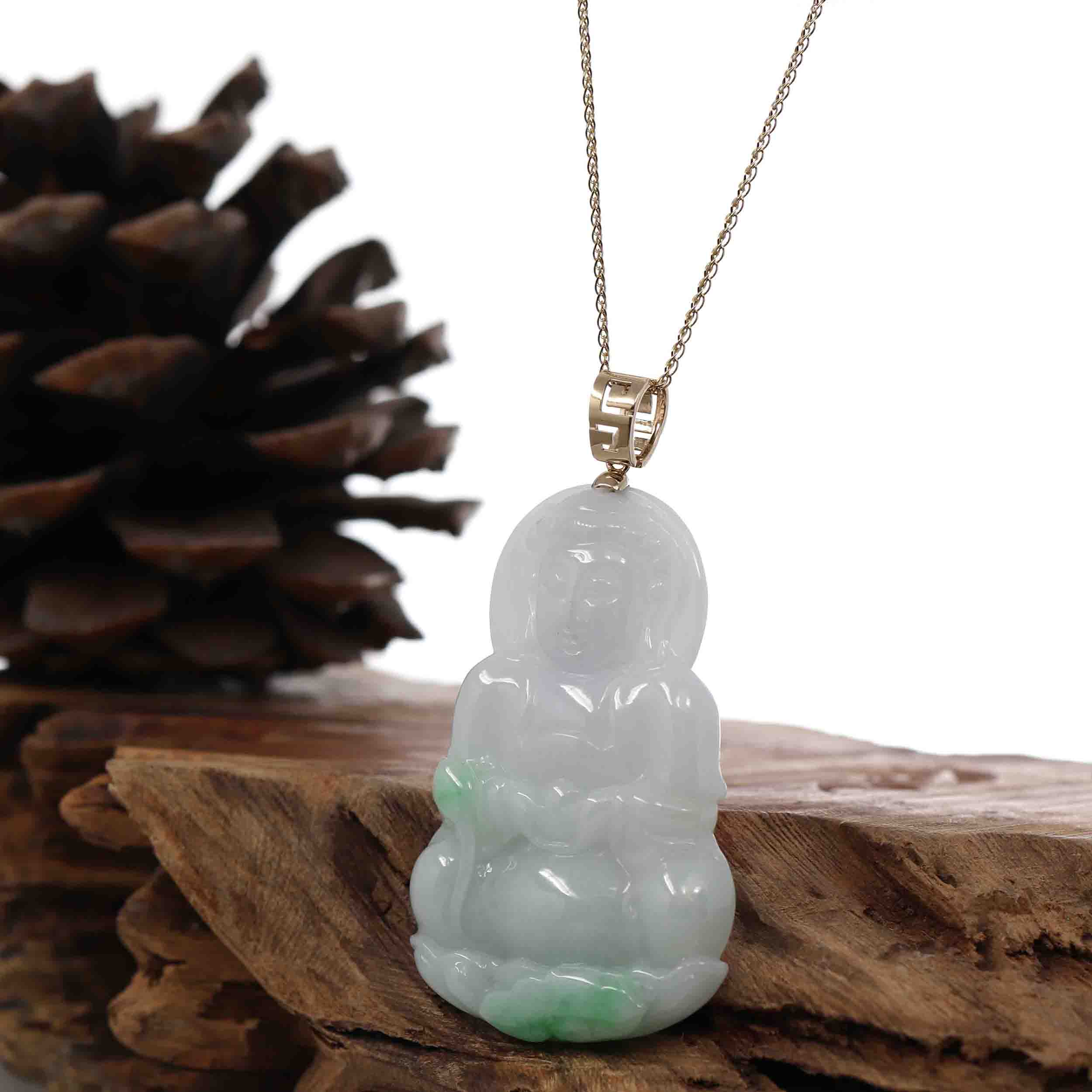 "Goddess of Compassion" 14k Yellow Gold Genuine Burmese Jadeite Jade G ...