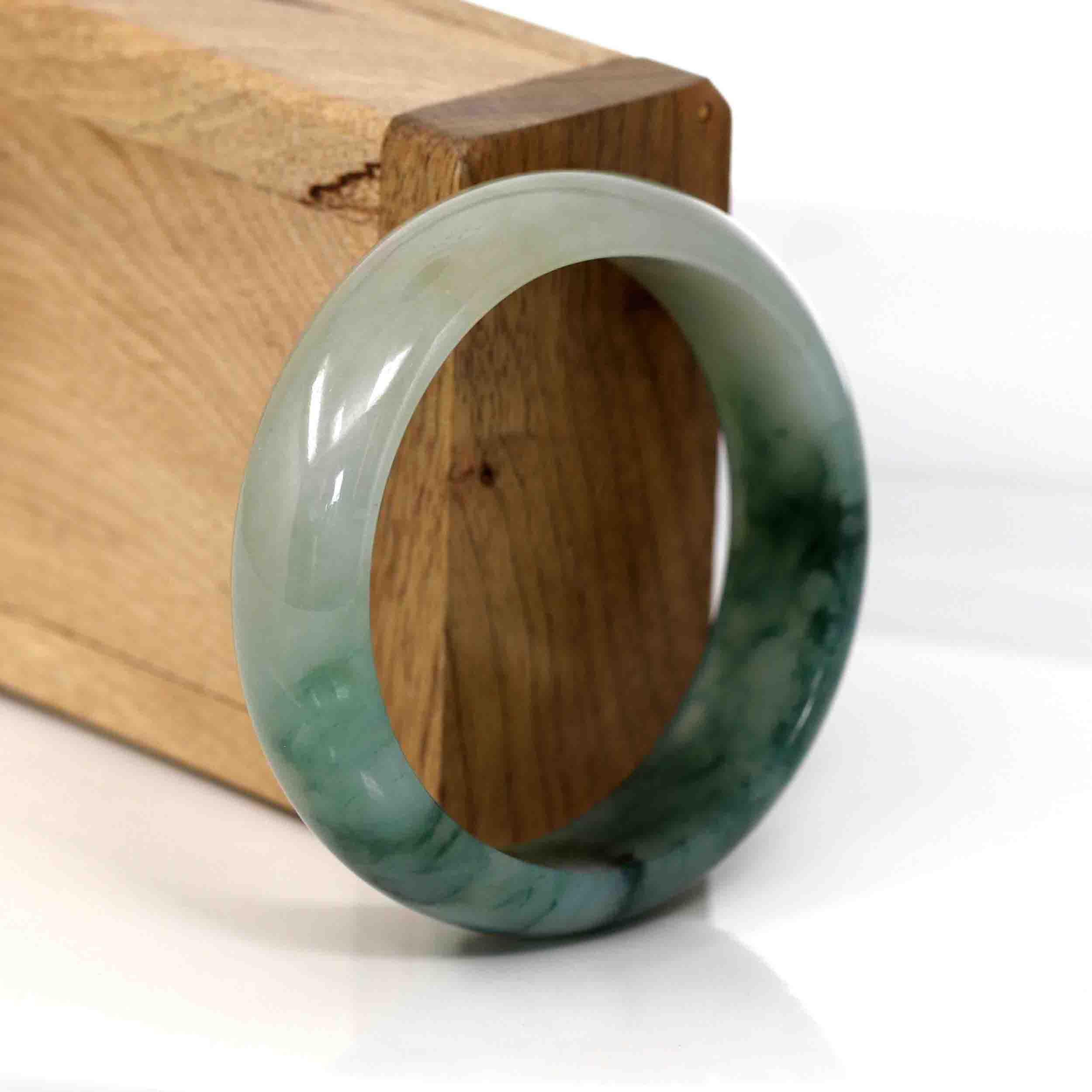 Genuine Burmese Ice Blue-green Jadeite Jade Oval Bangle (56.74 mm) #29 ...
