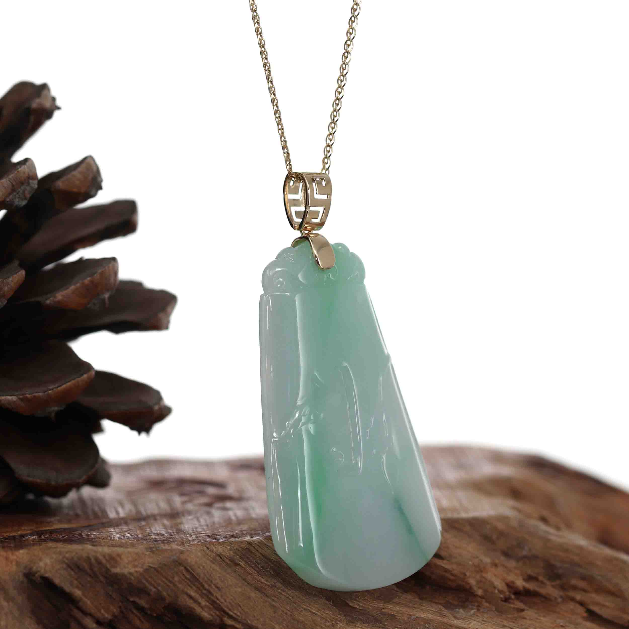 Baikalla Genuine Green Jadeite Jade " Ping An Wu Shi Pai " Bat Pendant ...