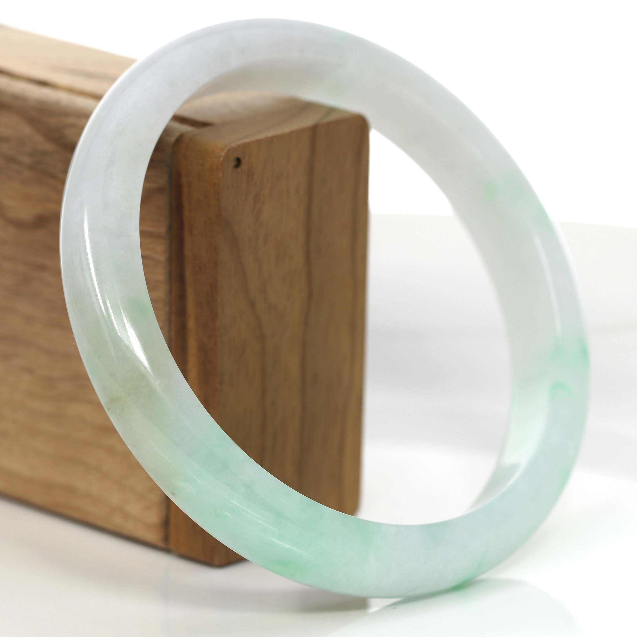 "Classic Bangle" Burmese White & Green Jadeite Jade Men's Bangle Brace ...